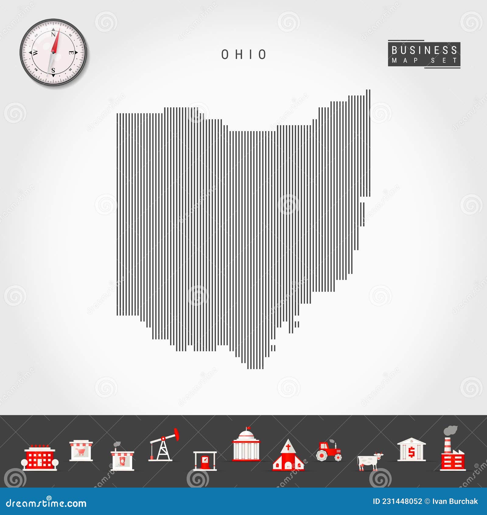 Vector Vertical Lines Pattern Map of Ohio. Striped Silhouette of Ohio ...