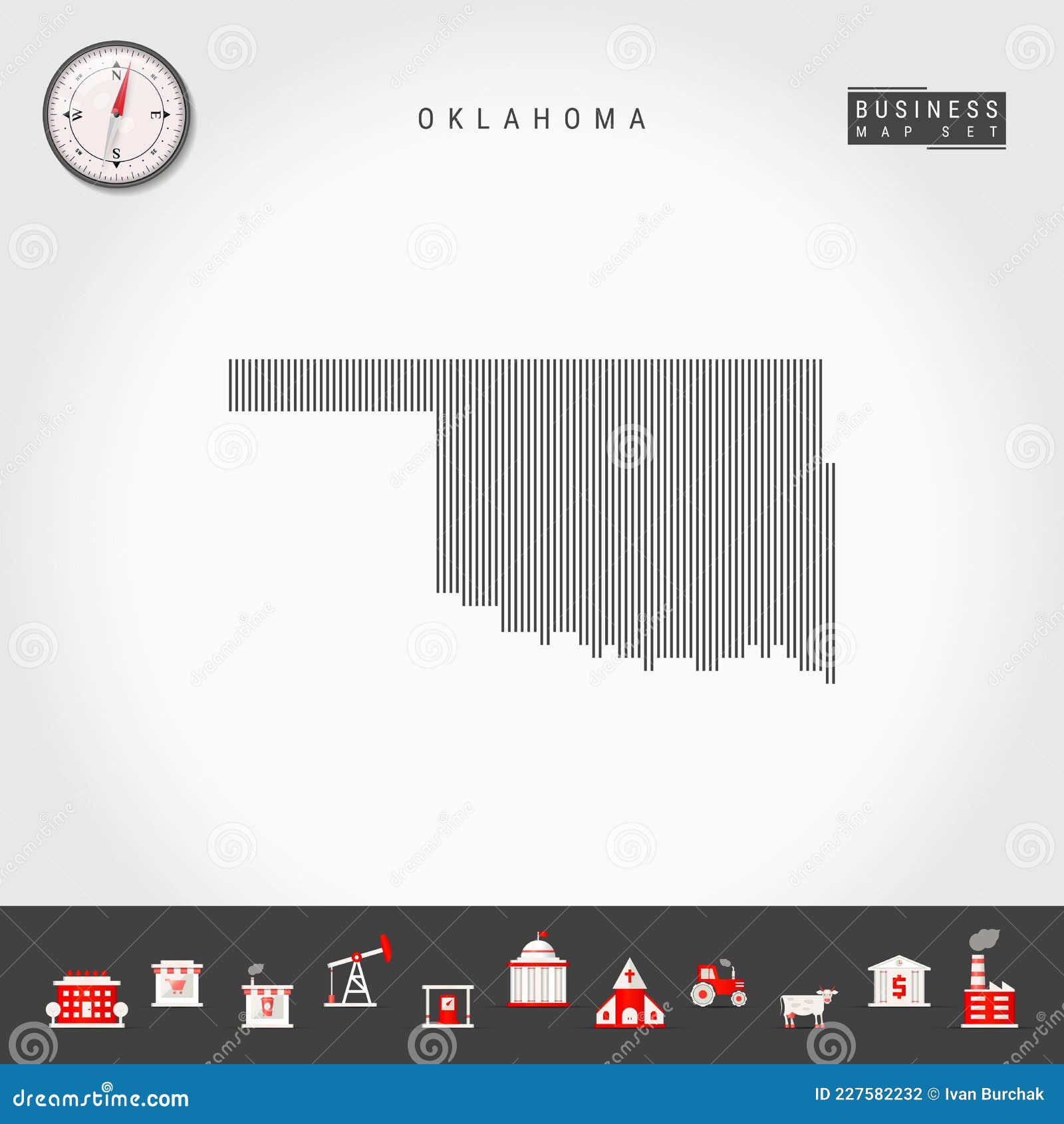 Vector Vertical Lines Pattern Map of Oklahoma. Striped Silhouette of ...