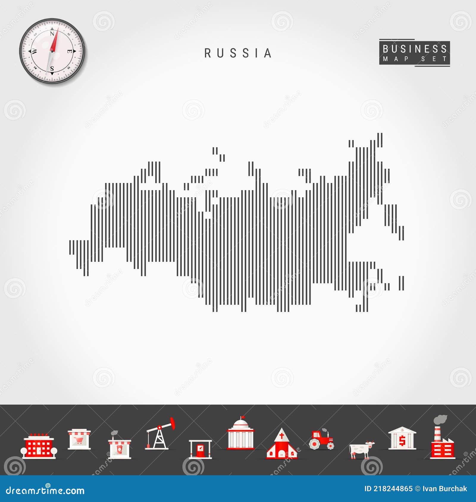 Vector Vertical Lines Map of Russia. Striped Silhouette of Russian ...
