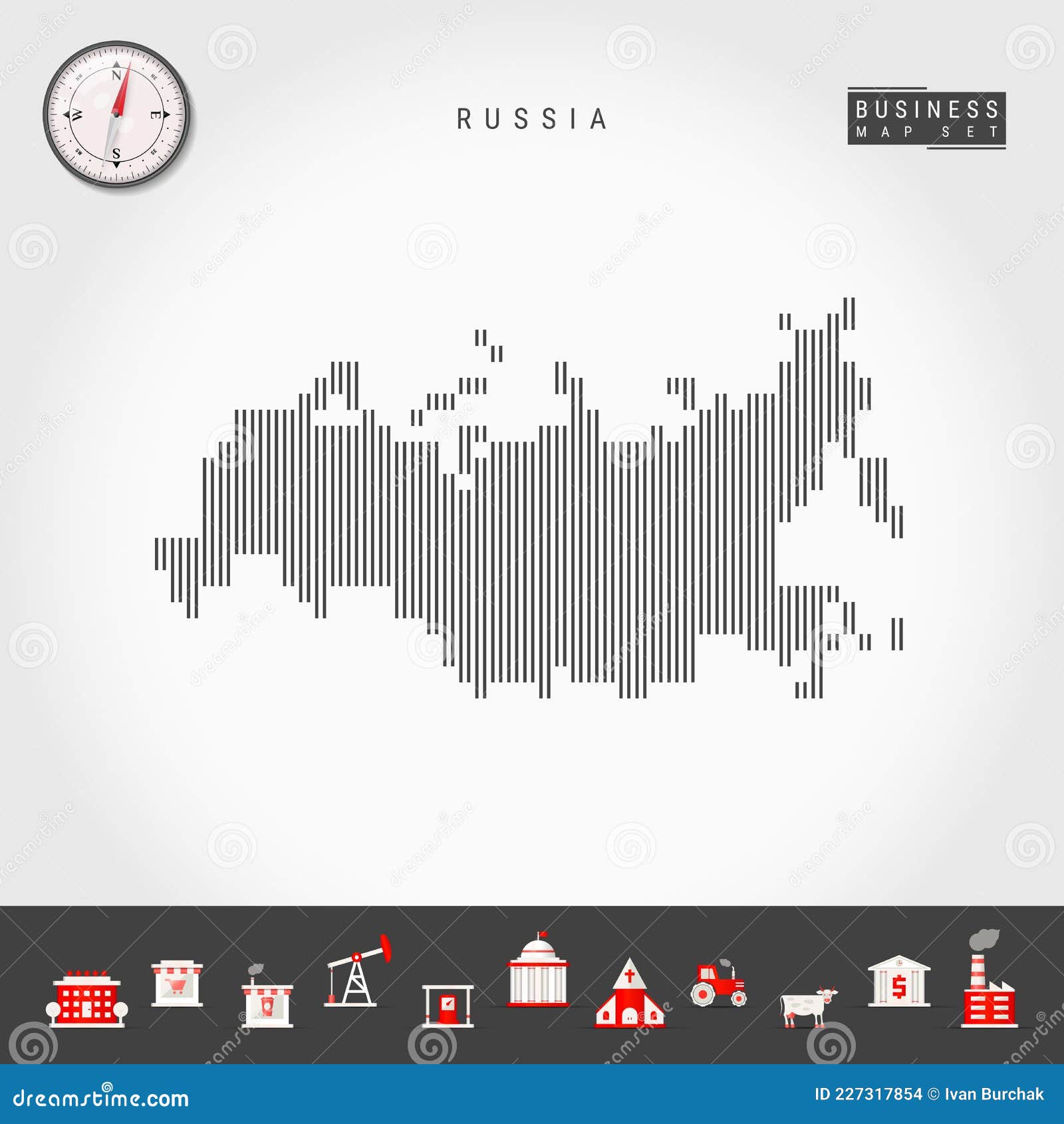 Vector Vertical Lines Map of Russia. Striped Silhouette of Russian ...
