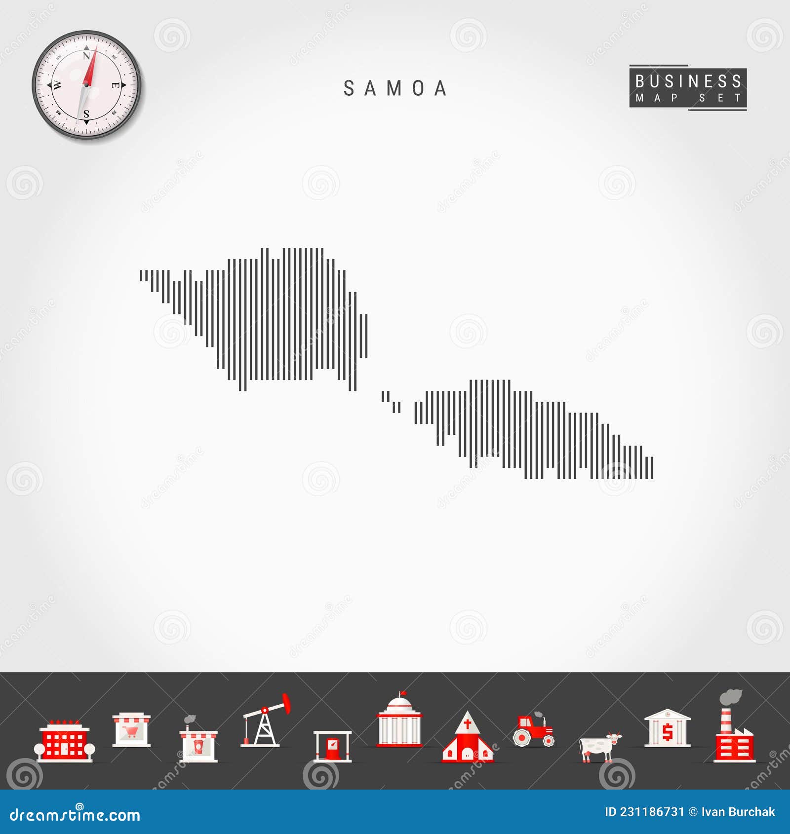 Vector Vertical Lines Map of Samoa. Striped Silhouette of Samoa ...