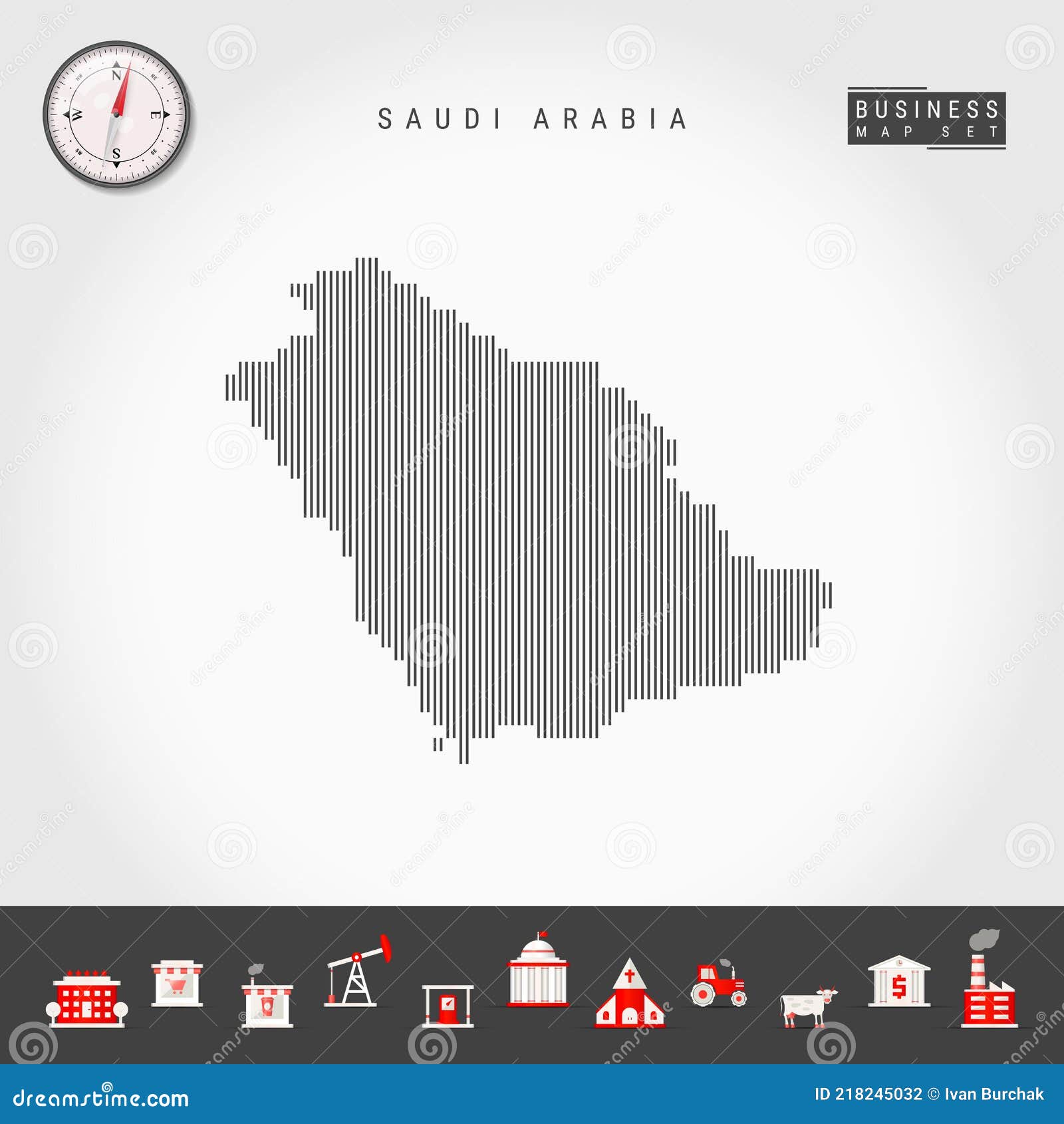 Vector Vertical Lines Map of Saudi Arabia. Striped Silhouette of Saudi ...