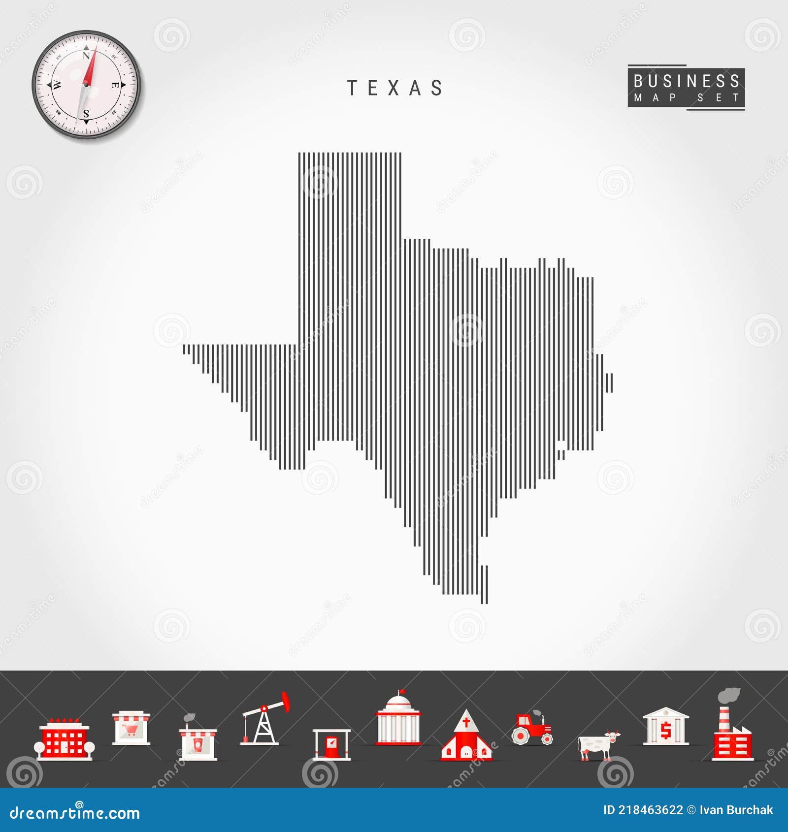 Vector Vertical Lines Pattern Map Of Texas Striped Silhouette Of Texas Realistic Compass