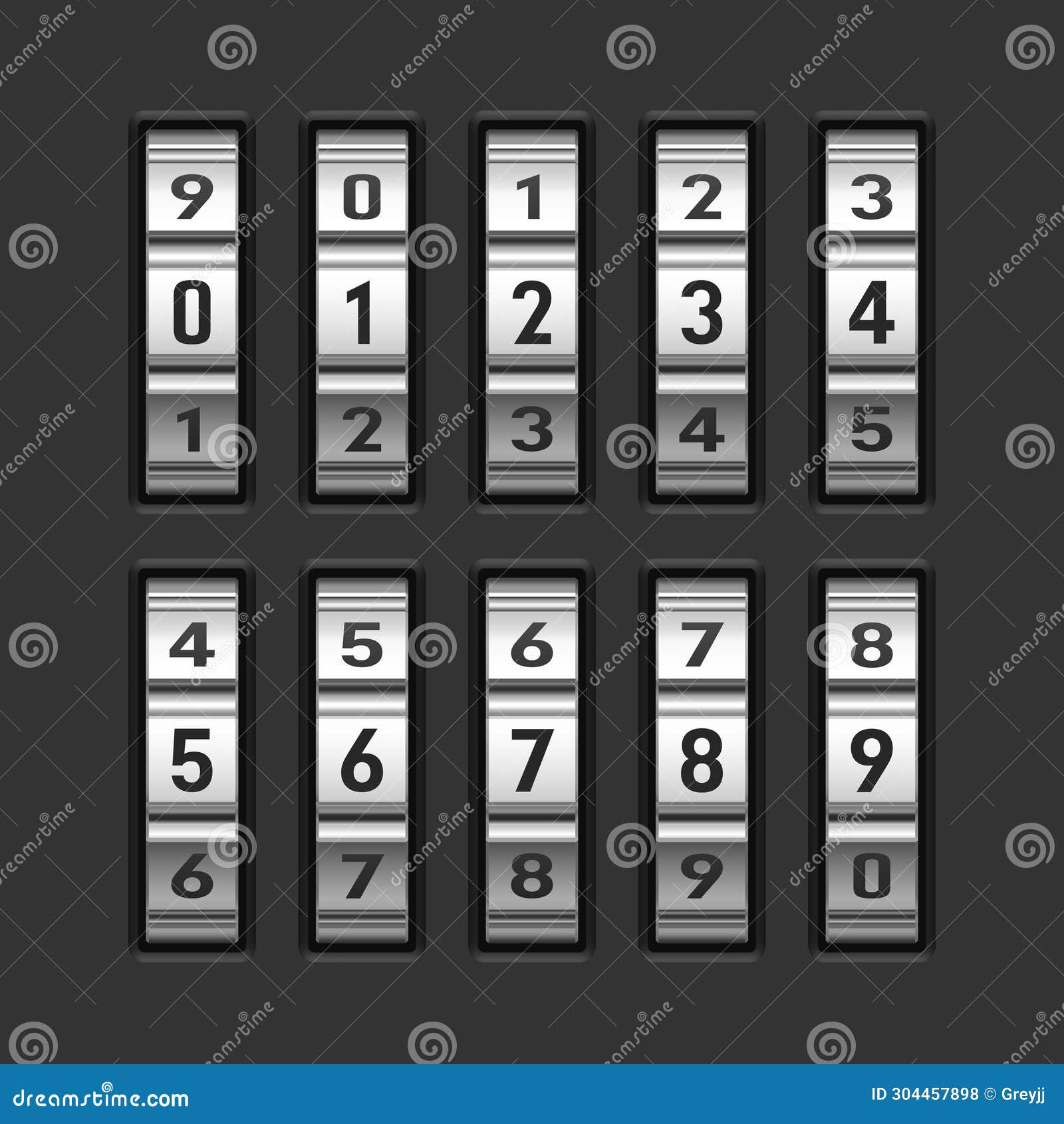 Vertical Metal Rotating Discs with Black Numbers for Combination Lock ...