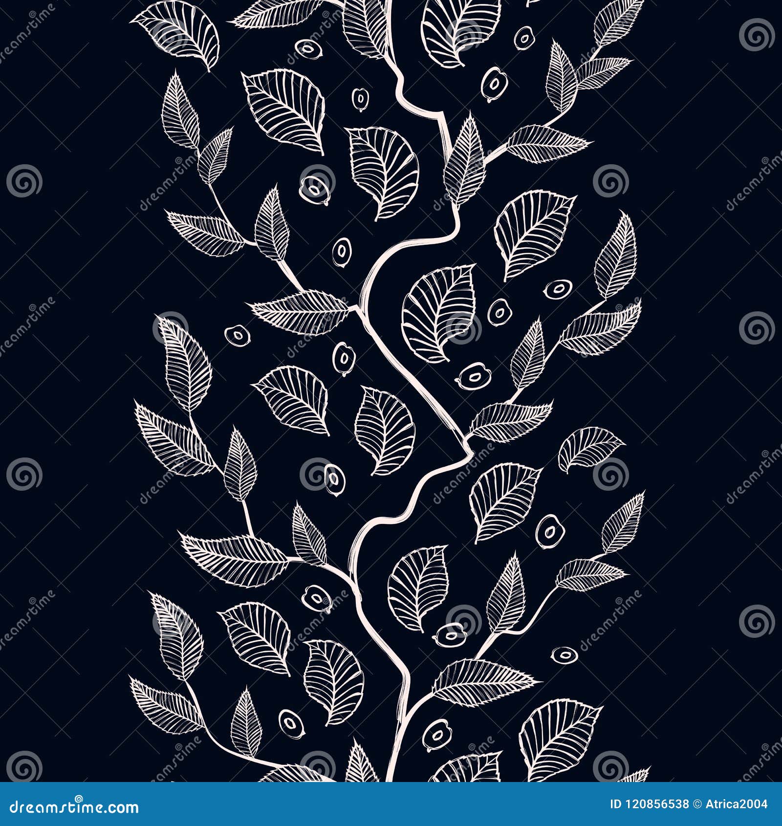 Vector Vertical Ornament with Stylized Tree Branches for Season Stock ...