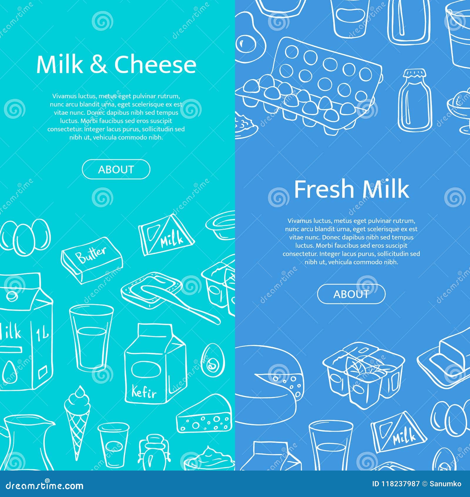 Vector Vertical Web Banner Templates with Hand Drawn Dairy Elements and ... Vector Vertical Web Banner Templates with Hand Drawn Dairy Elements and ...