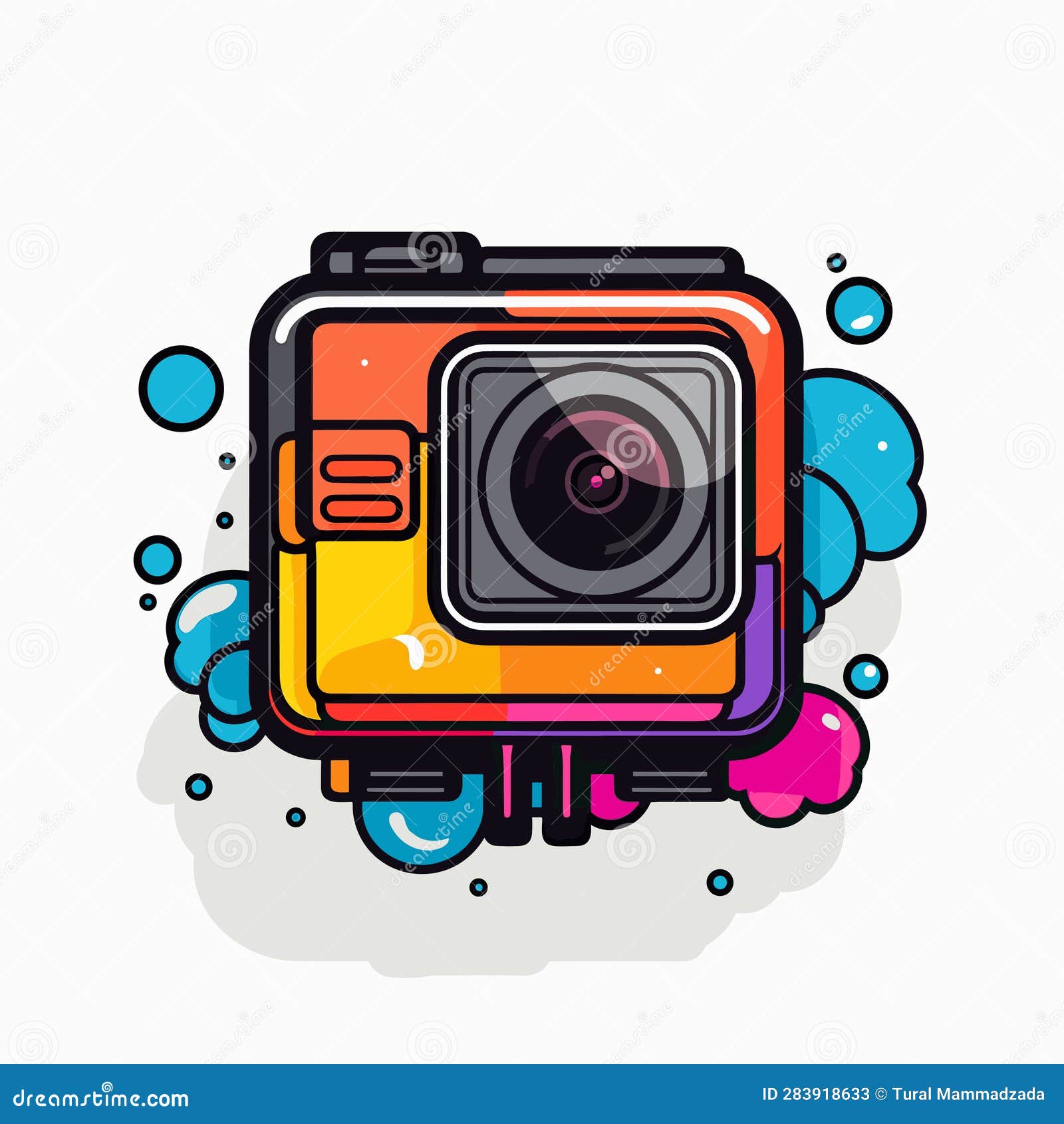 Vector of a Vibrant Camera Surrounded by Playful Bubbles Stock Vector ...