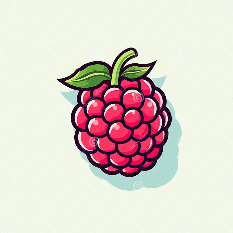 Vector of a Vibrant Red Raspberry with a Fresh Green Leaf on Top Stock ...