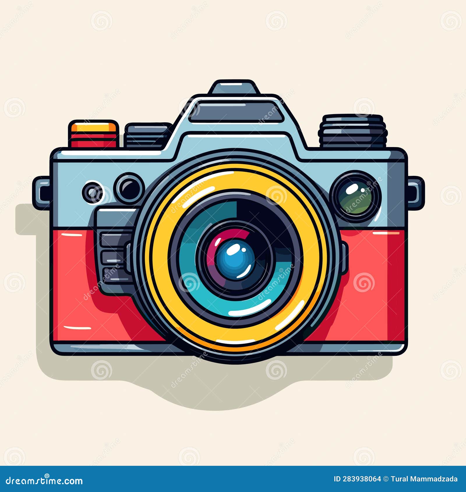 Vector of a Vibrant Red and Yellow Camera with a Striking Yellow Lens ...