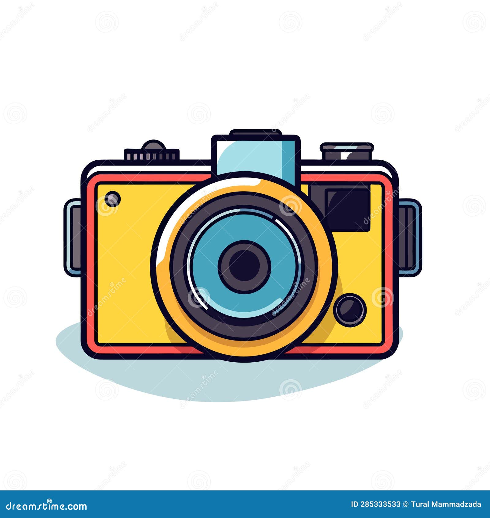 Vector of a Vibrant Yellow Camera with a Bold Blue Lens, Capturing the ...