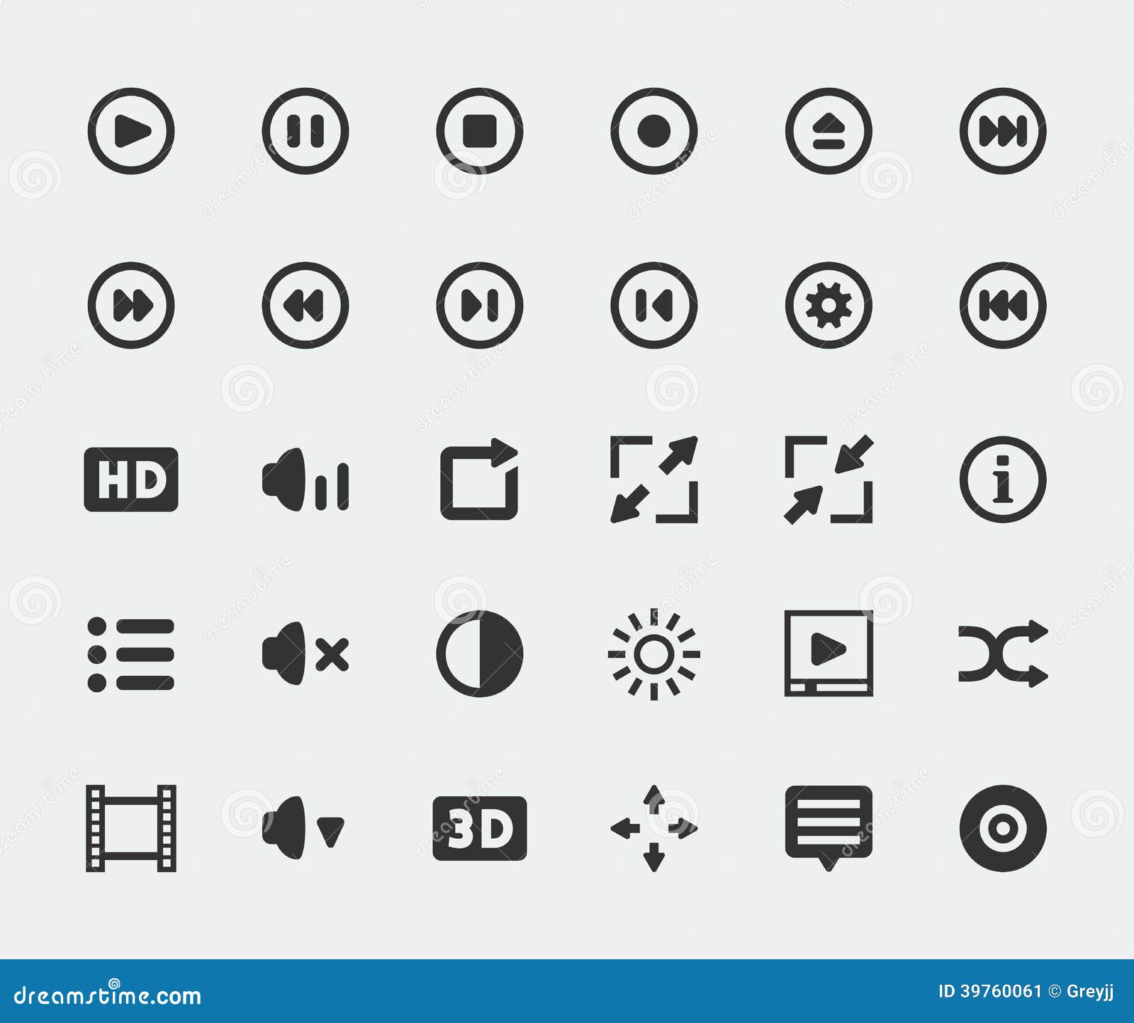Vector Video Player Icons Set Stock Vector - Illustration of menu ...