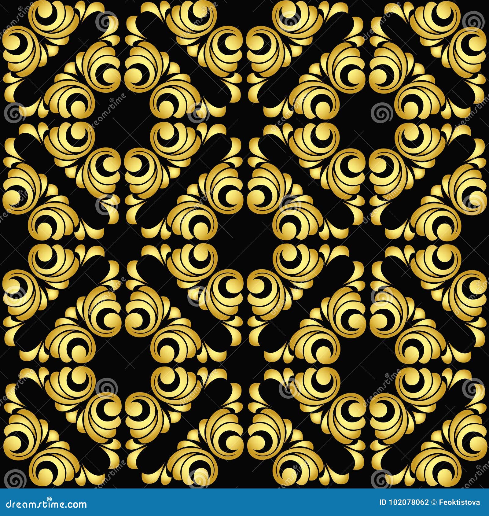 Vector Vintage Baroque Seamless Pattern in Golden Style on Black ...