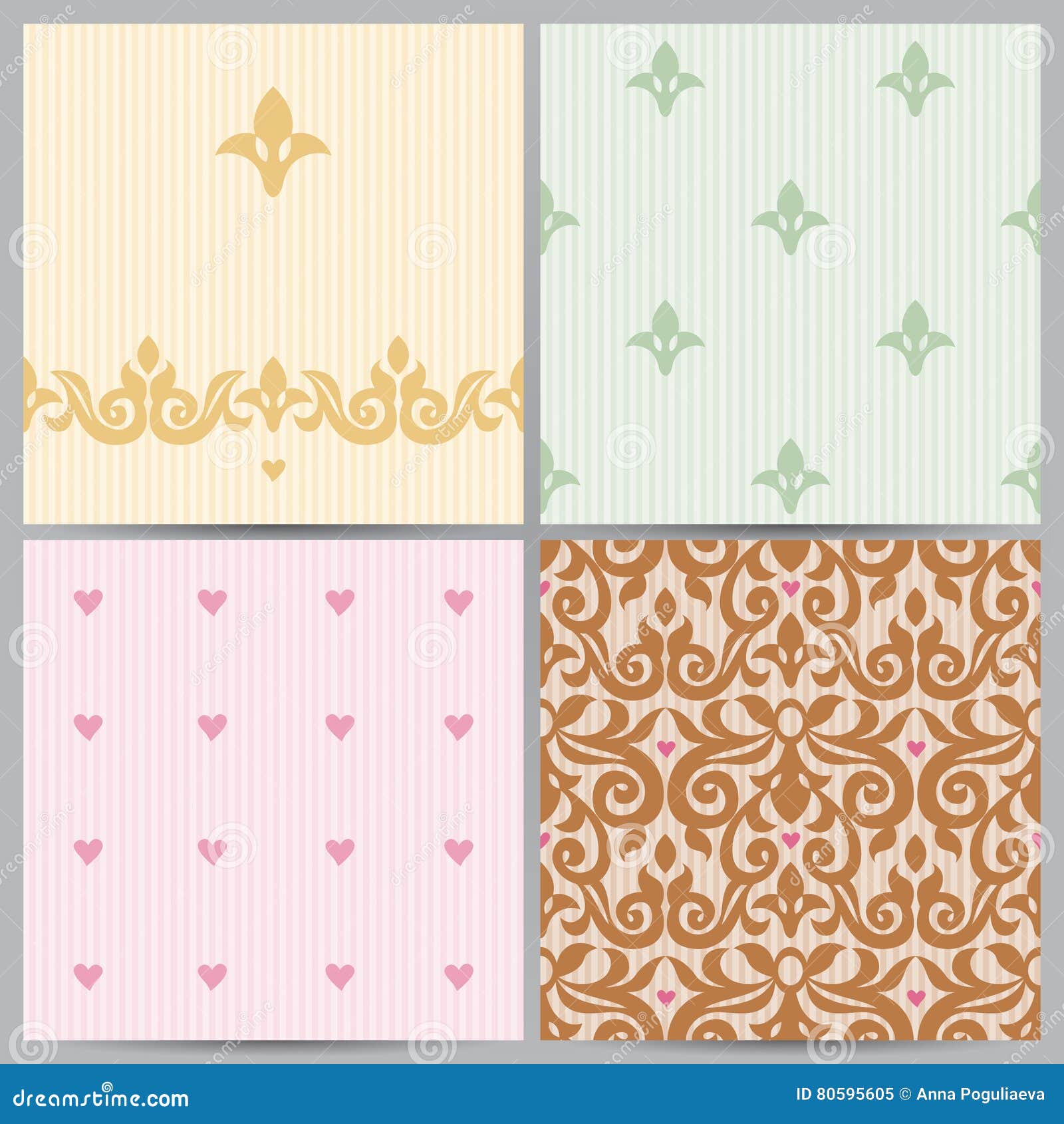 Vector Vintage Border and Seamless Patterns in Victorian Style. Stock ...