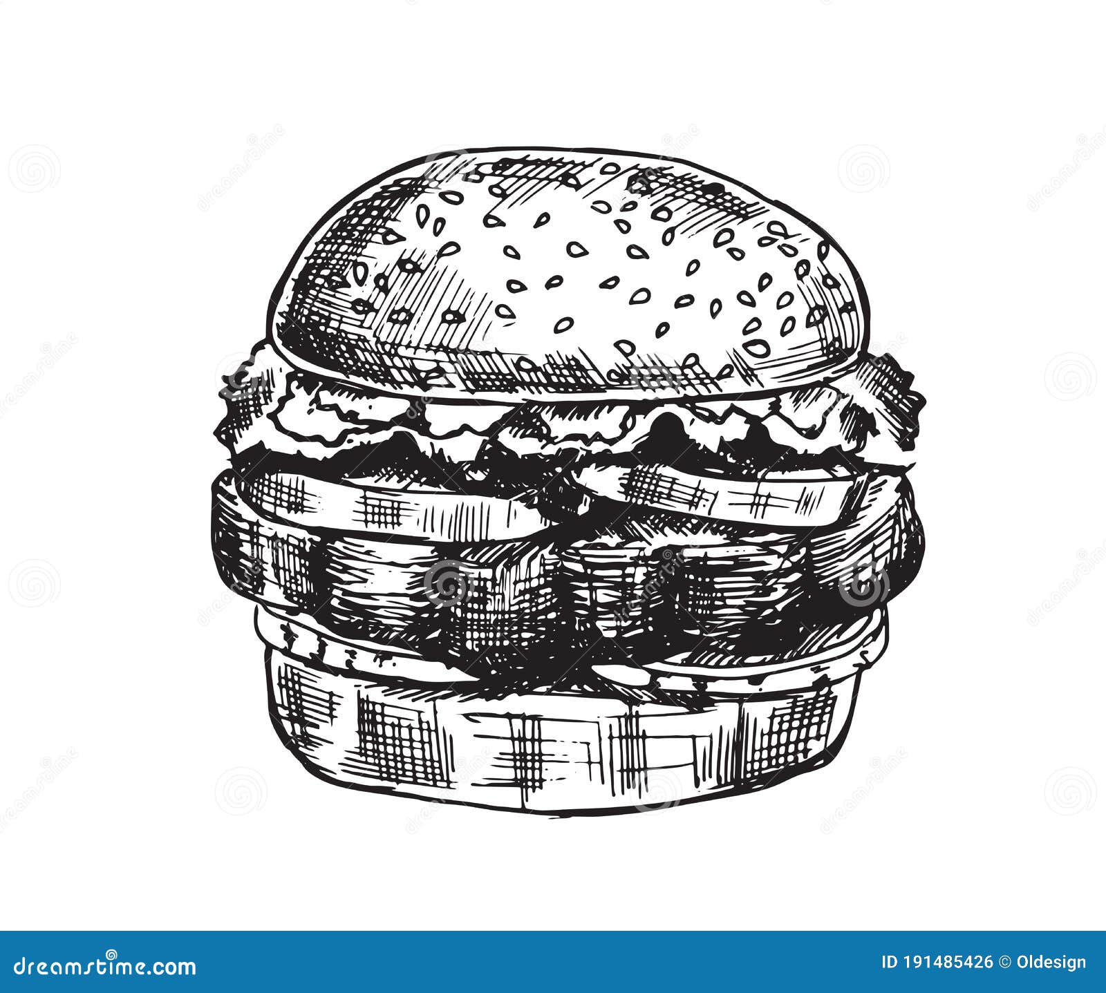 Burger Drawing Hand Drawn Illustration Sketch Doodle Art Design ...