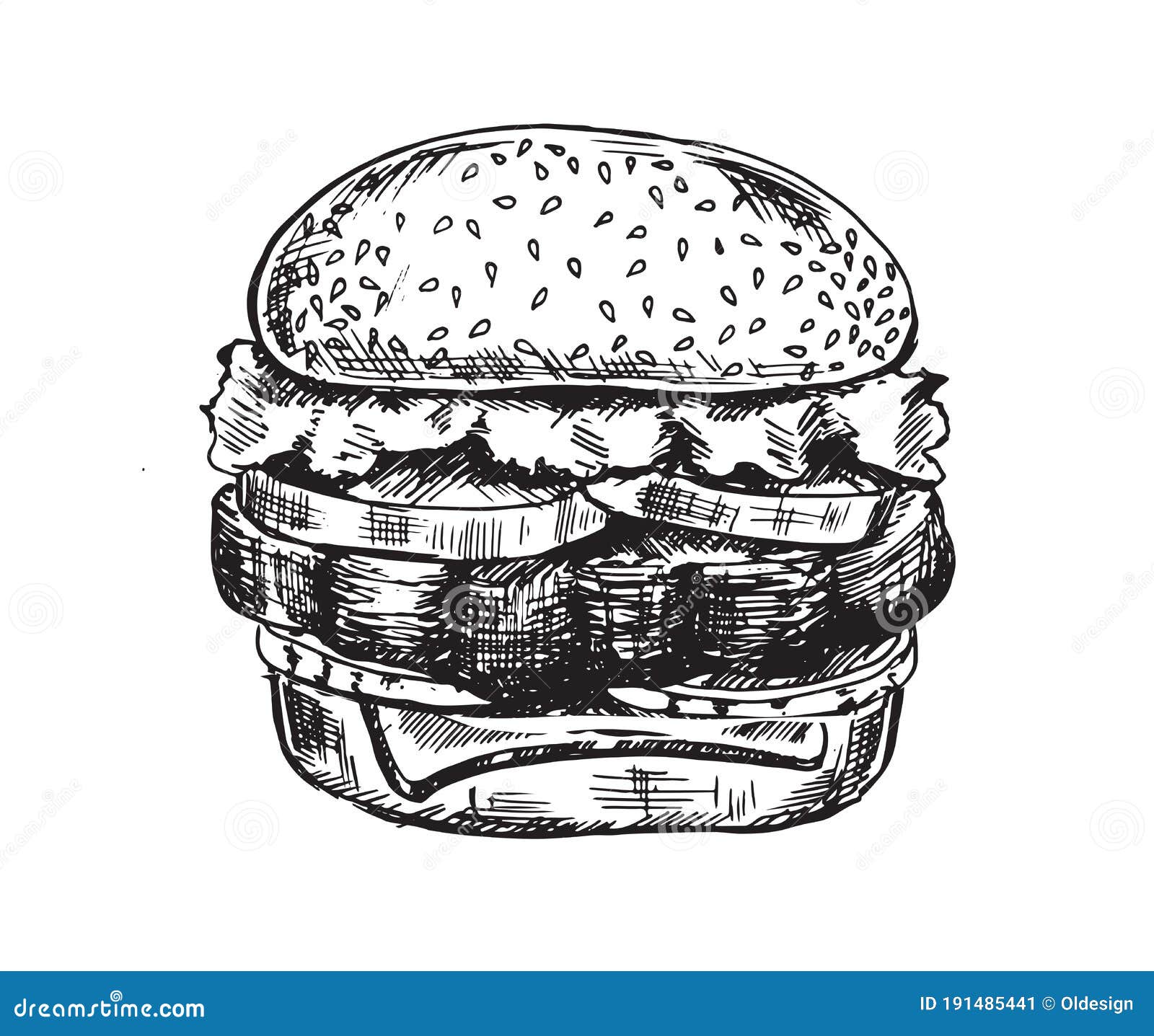 Burger Drawing Hand Drawn Illustration Sketch Doodle Art Design ...