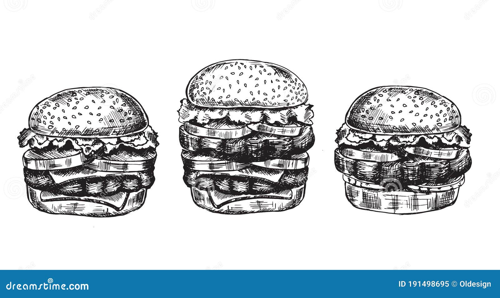 Burger Drawing Hand Drawn Illustration Sketch Doodle Art Design ...