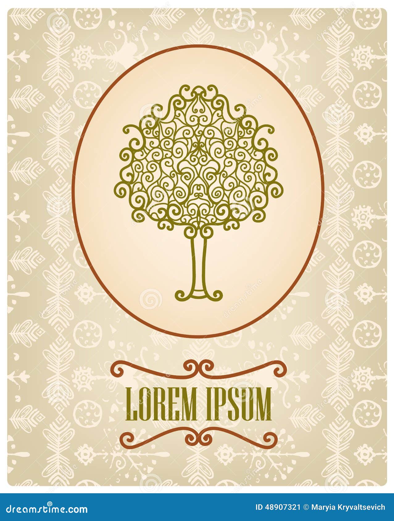 Vector Vintage Card with Hand Drawn Tree Stock Vector - Illustration of ...