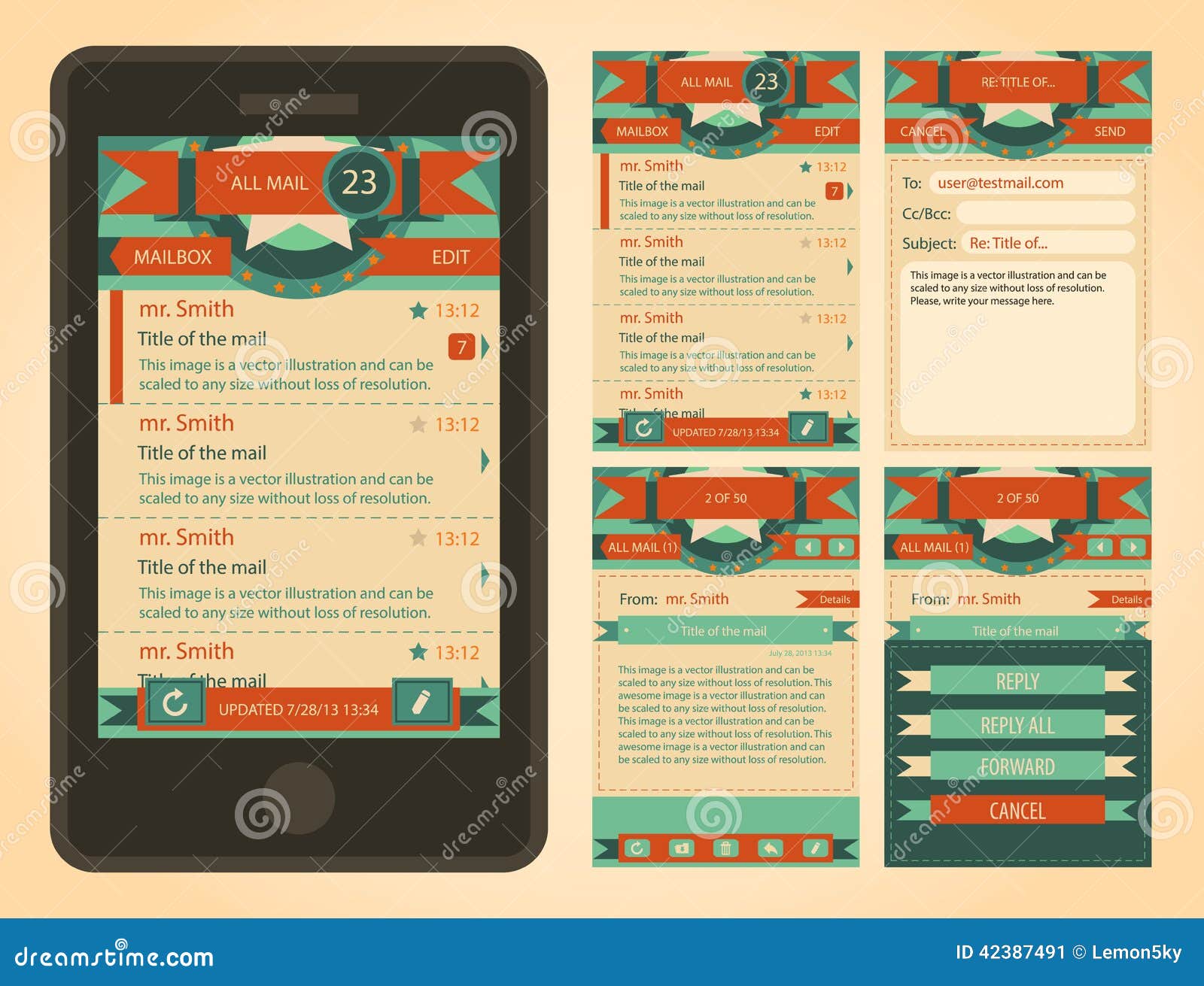 Vector Vintage Email Interface Template. Stock Vector - Illustration of ...