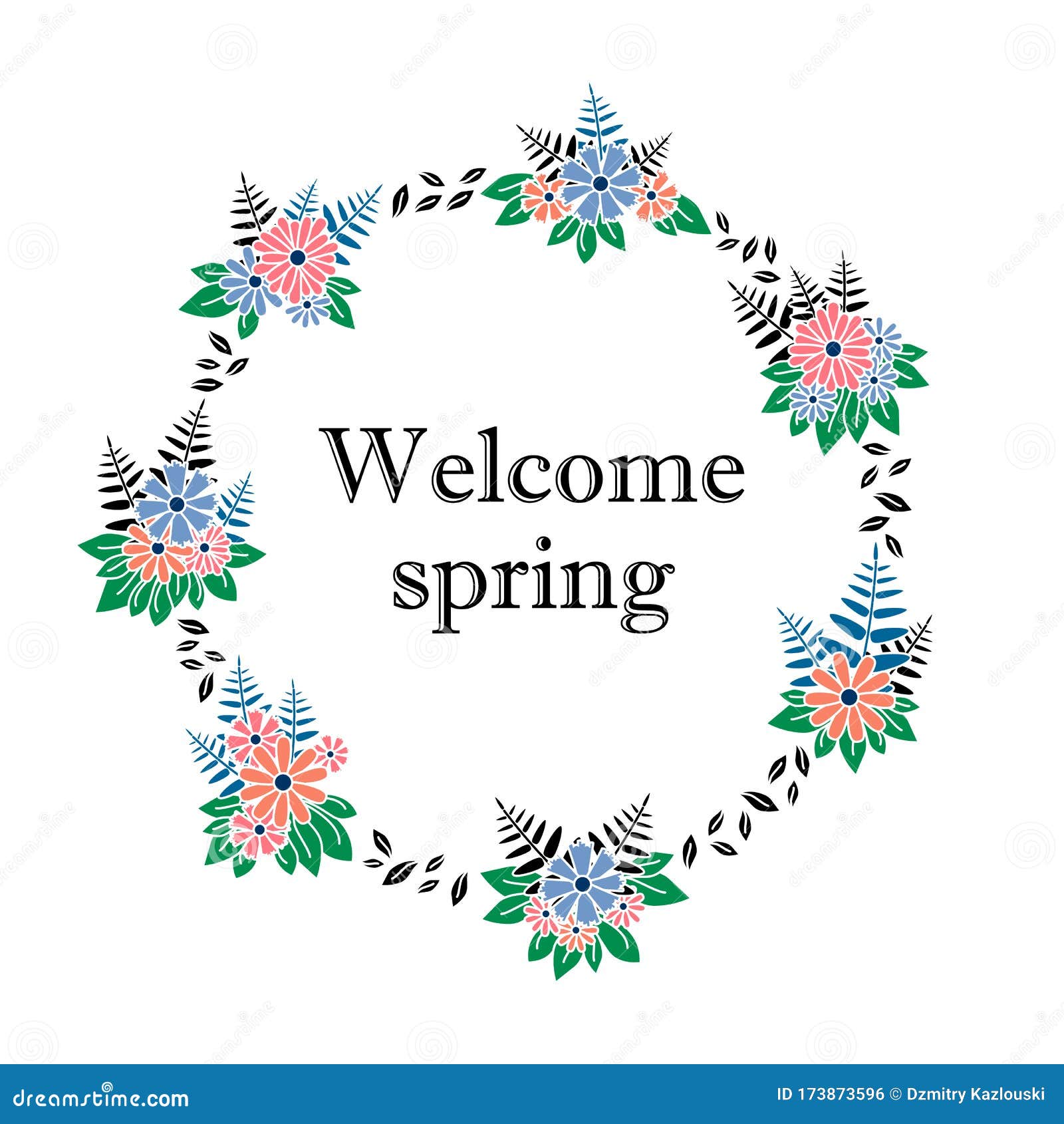 Vintage Floral Frame with Text Inside Welcome Spring on a White ...
