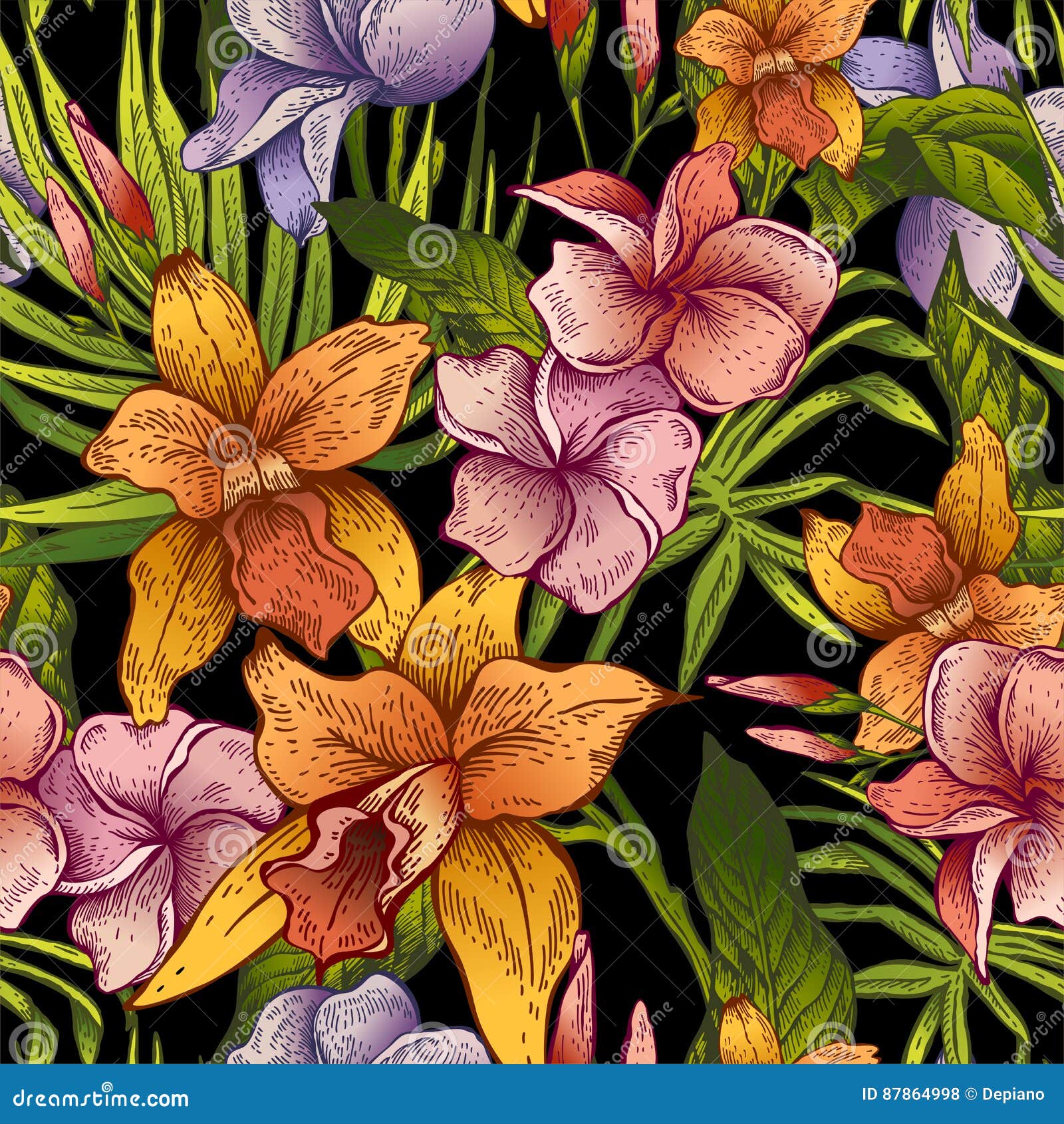 Vector Vintage Floral Tropical Seamless Pattern Stock Vector