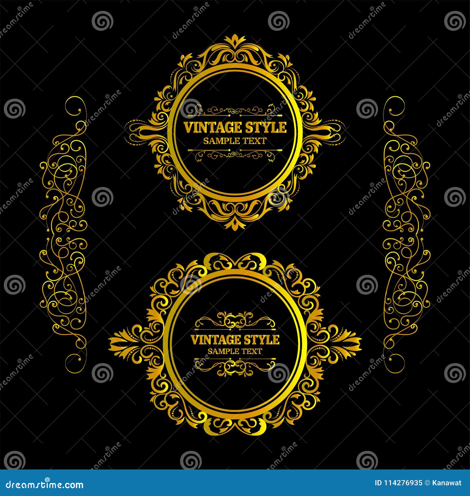 Vector of Vintage Gold Frame Decorative Hand Drawn Elements, Border ...