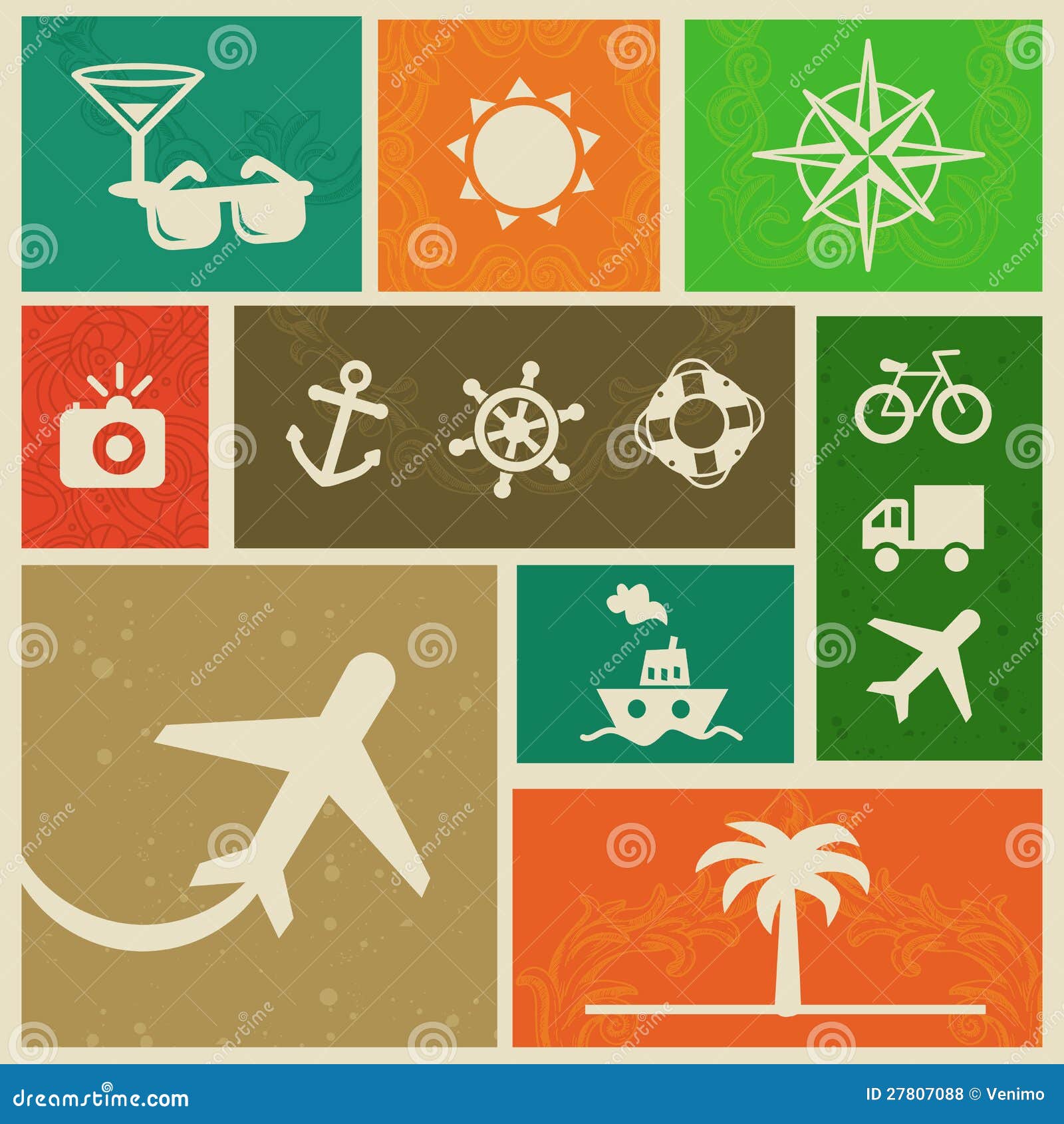 Vector Vintage Labels with Travel Signs Stock Vector - Illustration of ...