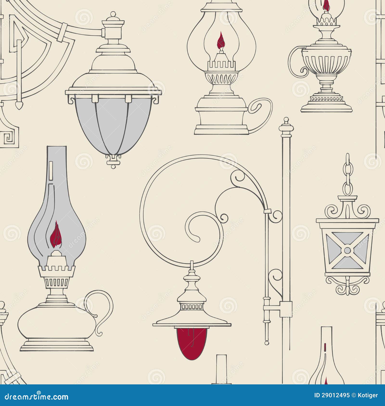 Vector Vintage Lamp Seamless Pattern Stock Vector - Illustration of ...