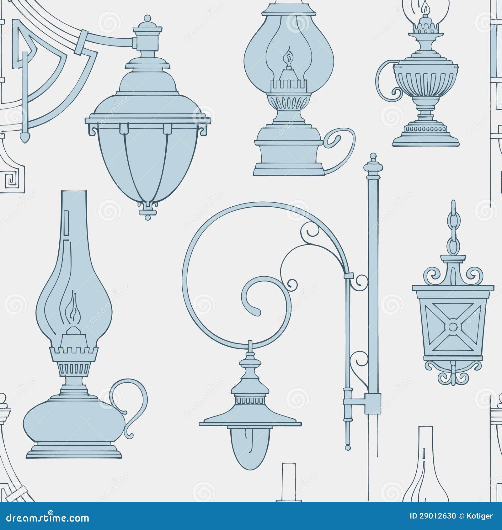 Vector Vintage Lamp Seamless Pattern Stock Vector - Illustration of ...