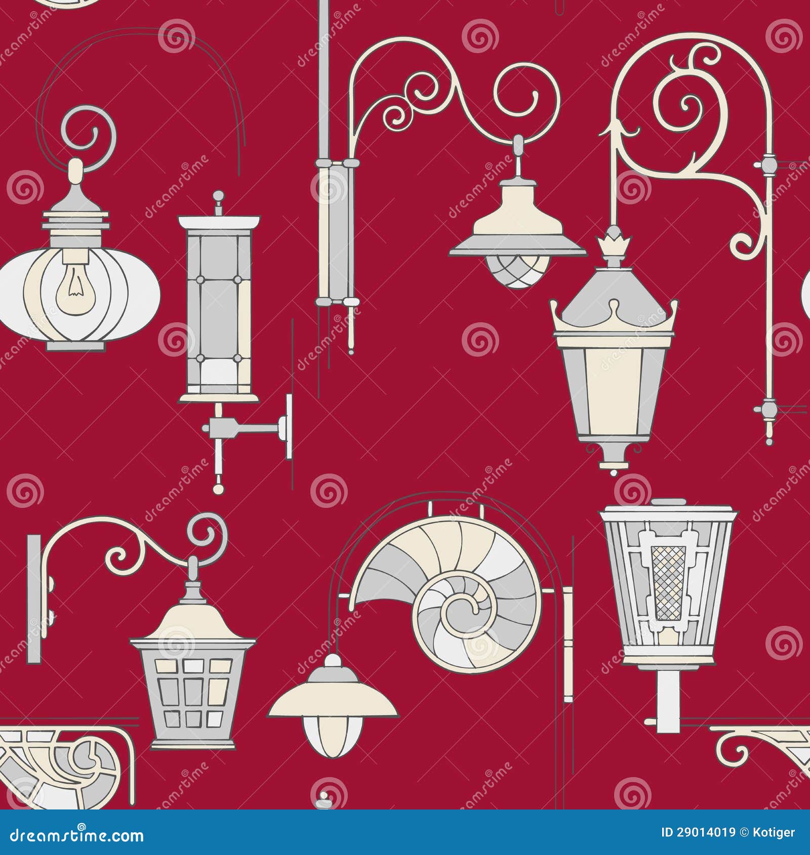Vector Vintage Lamp Seamless Pattern Stock Vector - Illustration of ...
