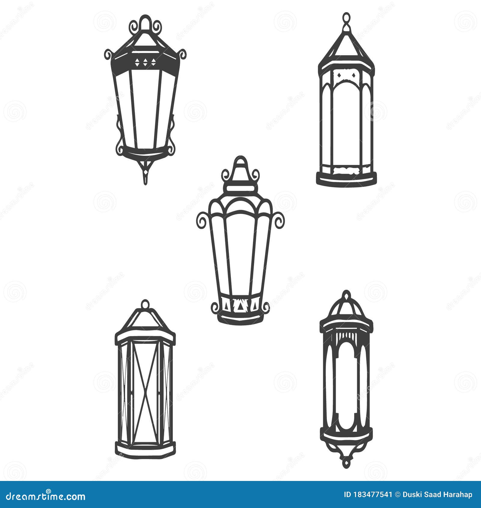 Vector Vintage Lantern Set Isolated on White. Classic Antique Light ...