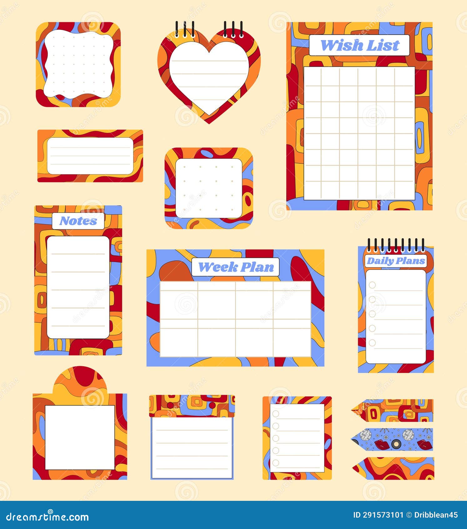 Vector Vintage Note Pages Template Set. Collection of Planner, Journal ...