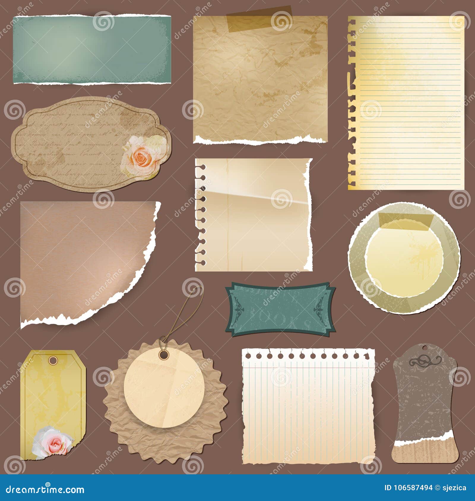 Vector Vintage Torn Paper and Labels Set Stock Vector - Illustration of ...