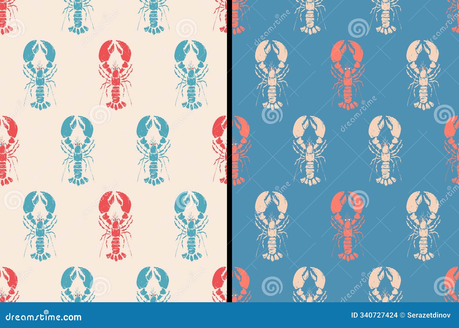 Vector Vintage Pattern Of Lobsters. Vector Set Pattern Of Vintage Red ...