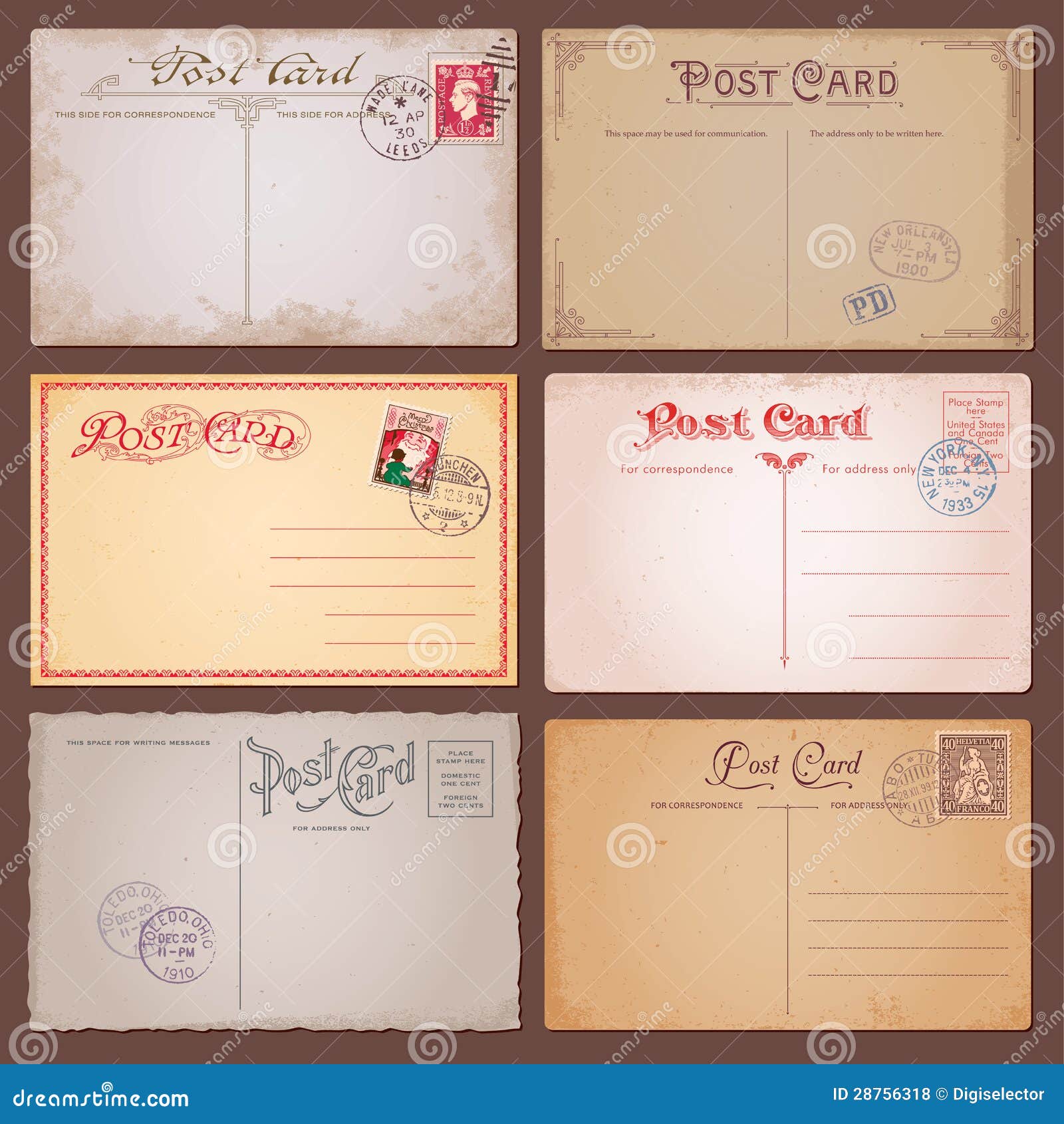 Vintage Post Set - Retro Envelopes And Postcards Cartoon Vector ...
