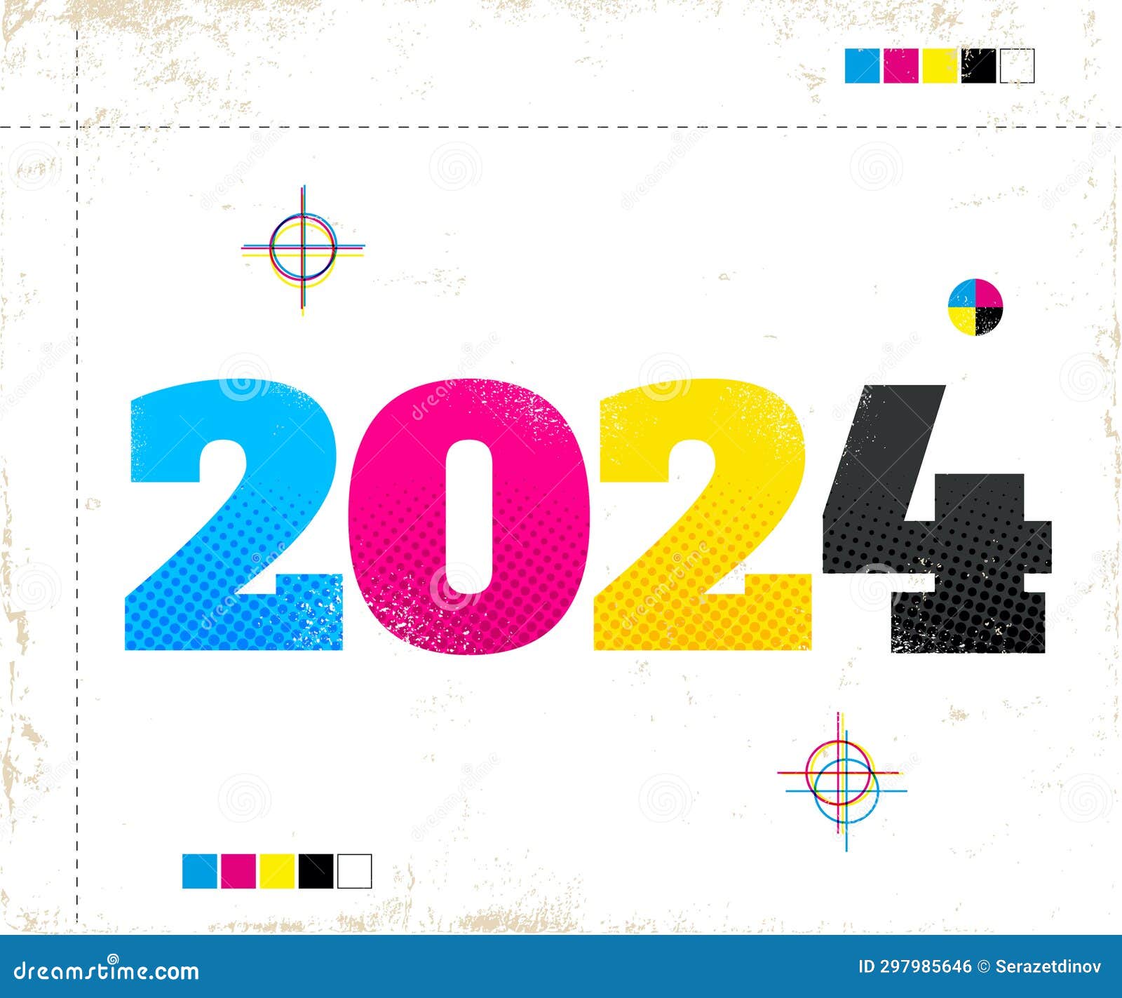 Vector Vintage Poster with 2024 in CMYK Style Stock Illustration ...