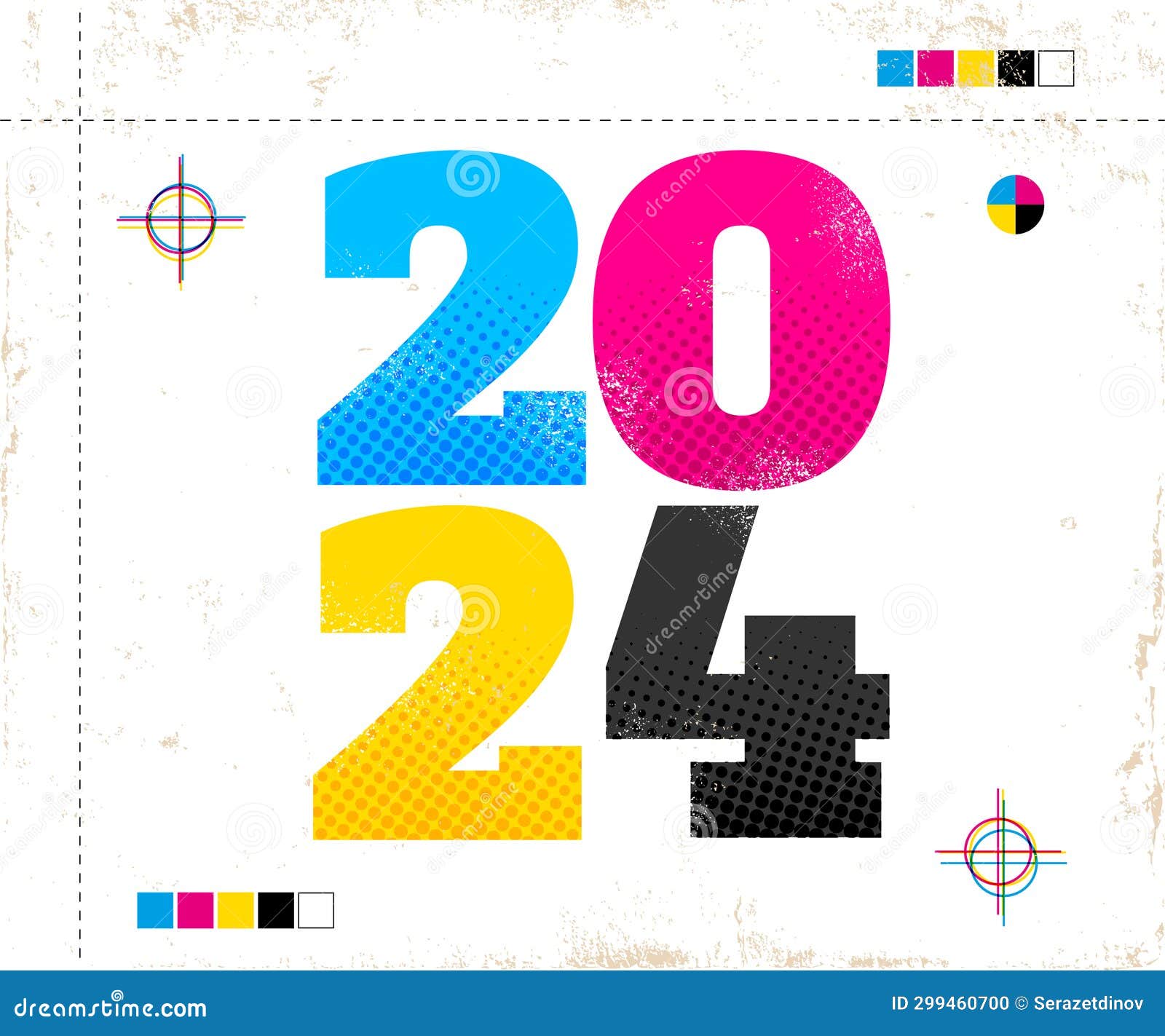 Vector Vintage Poster with 2024 in CMYK Style. Retro Poster for New ...