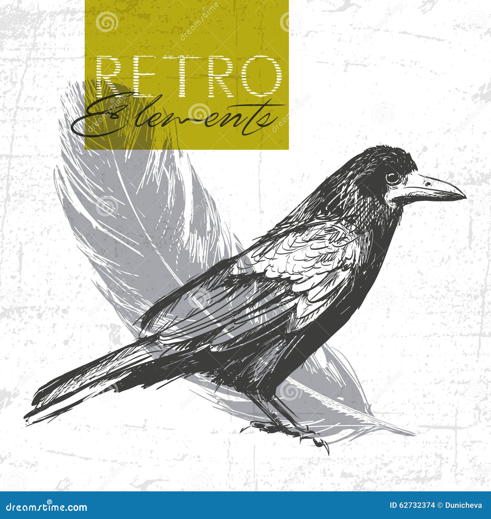Vector vintage raven. stock vector. Illustration of autumn - 62732374