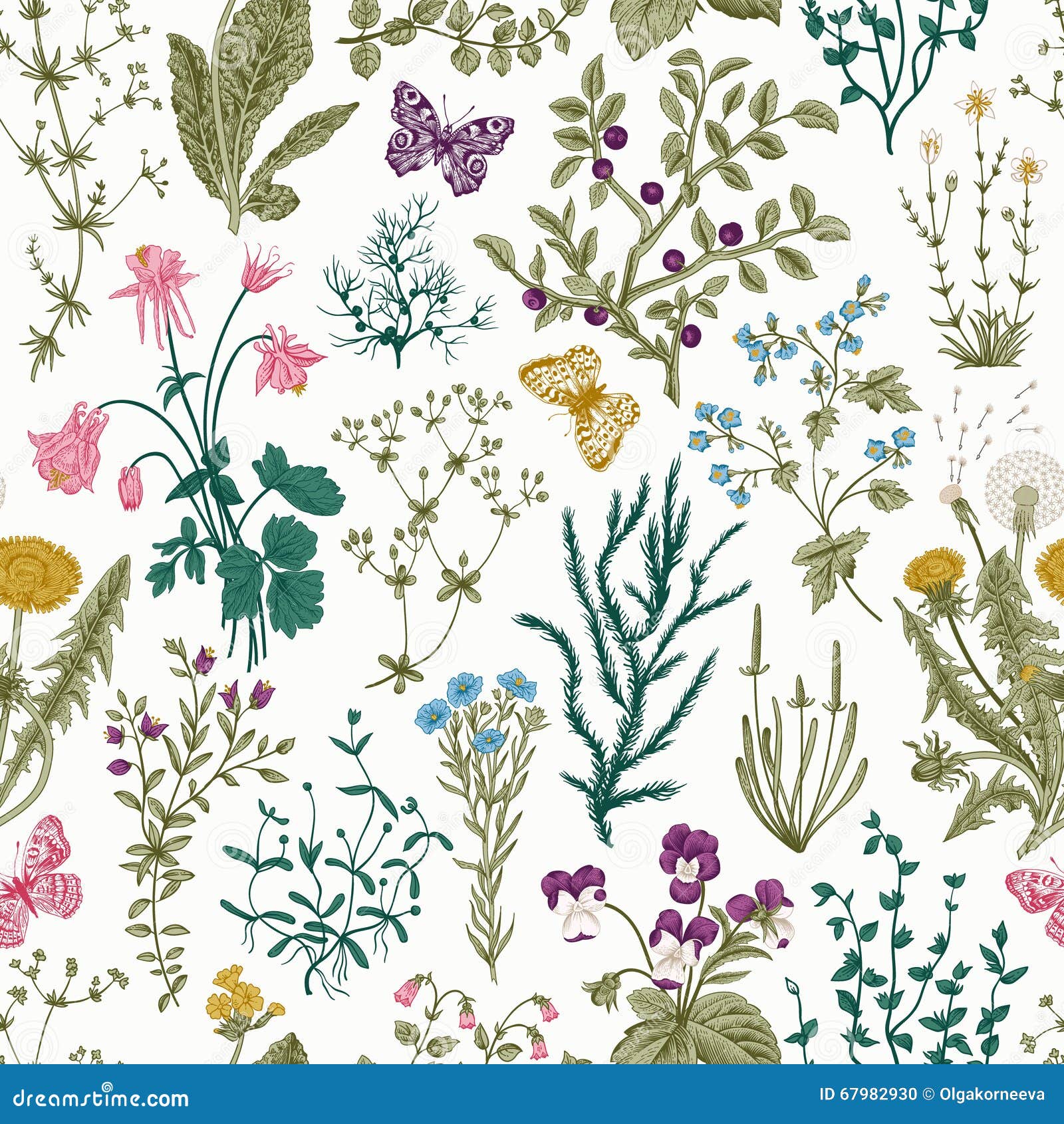 Seamless Flower Pattern Vector Illustration Stock Illustrations ...