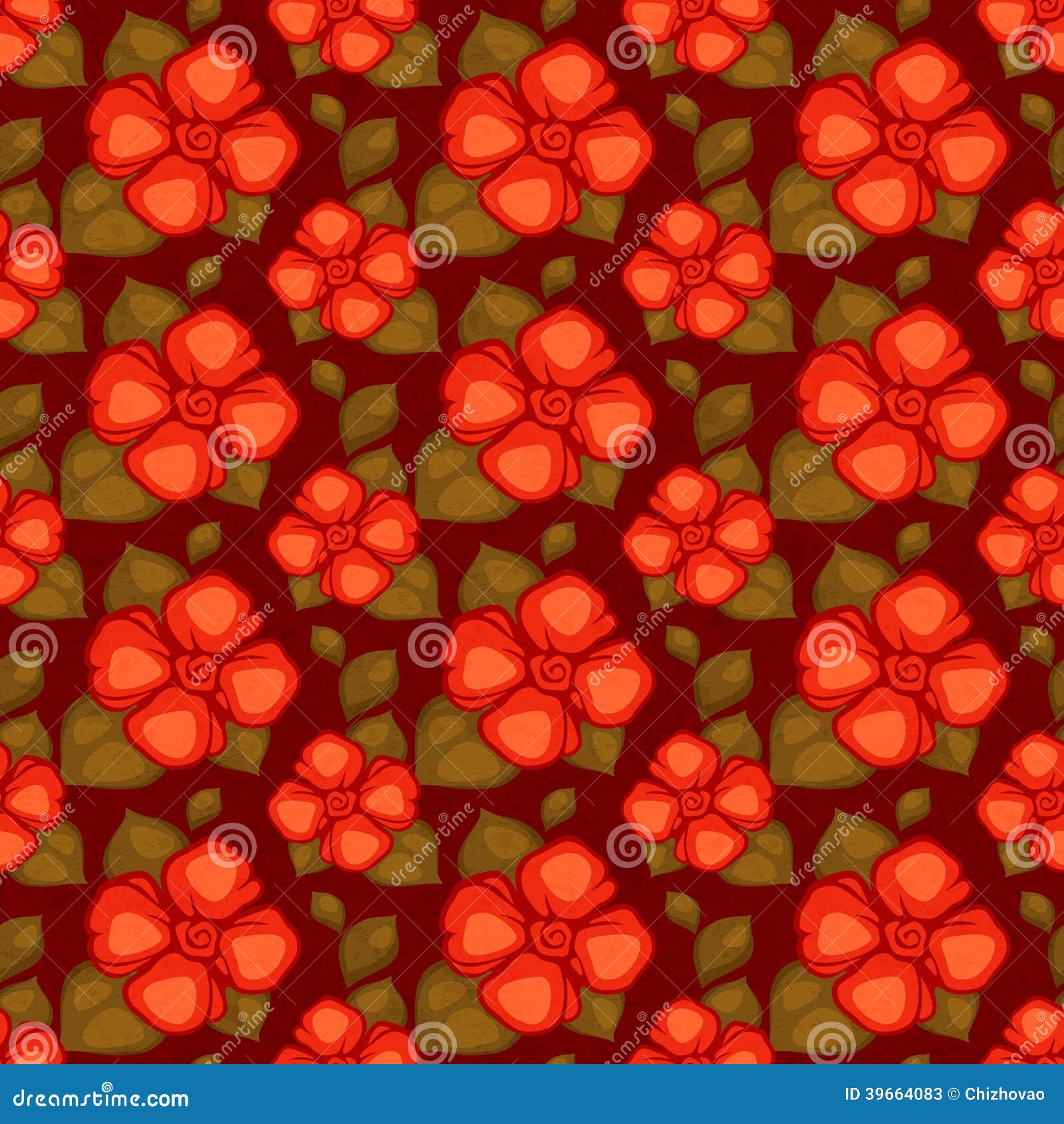 Vector Vintage Seamless Pattern with Red Flowers Stock Vector ...