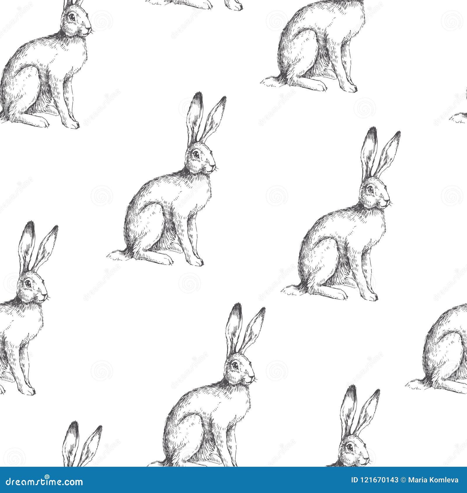 Vector Vintage Seamless Pattern with Sitting Hare Isolated on White ...