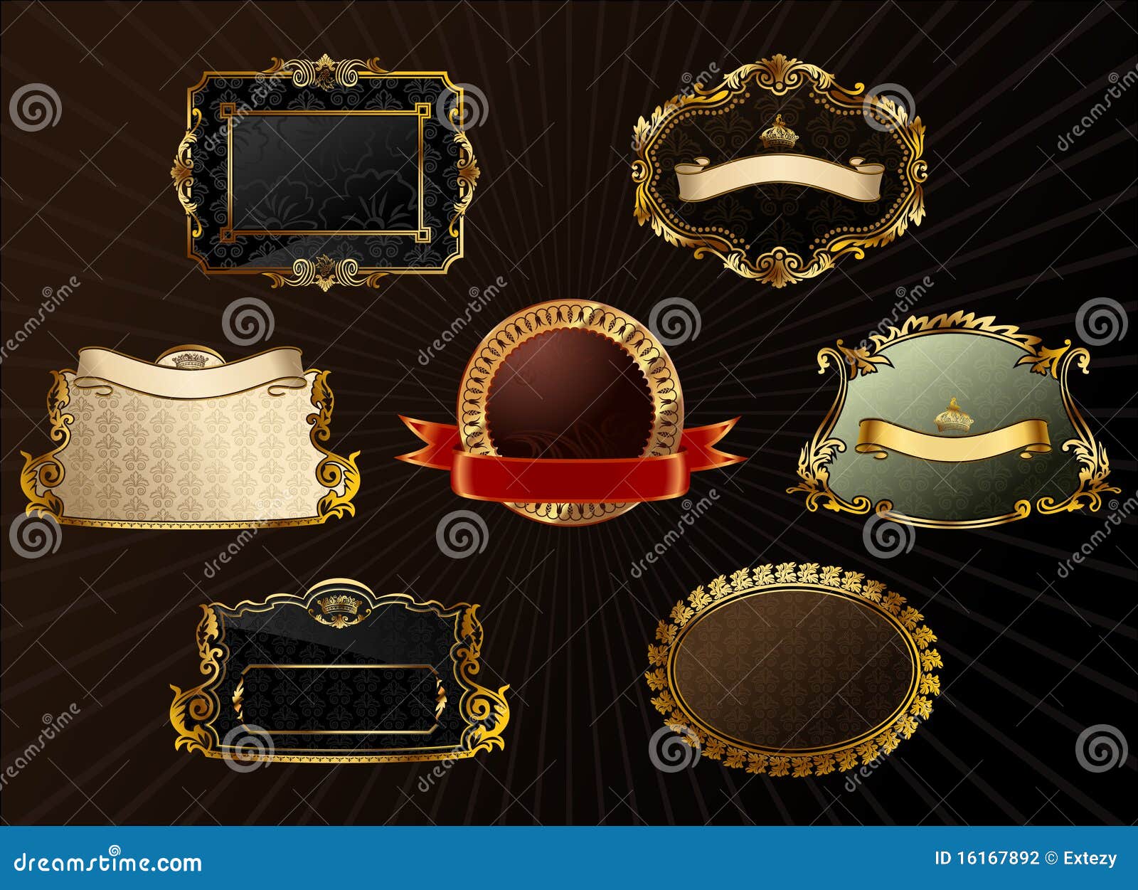 Vector Vintage Set. Gold Frames Decorative Label Stock Vector ...