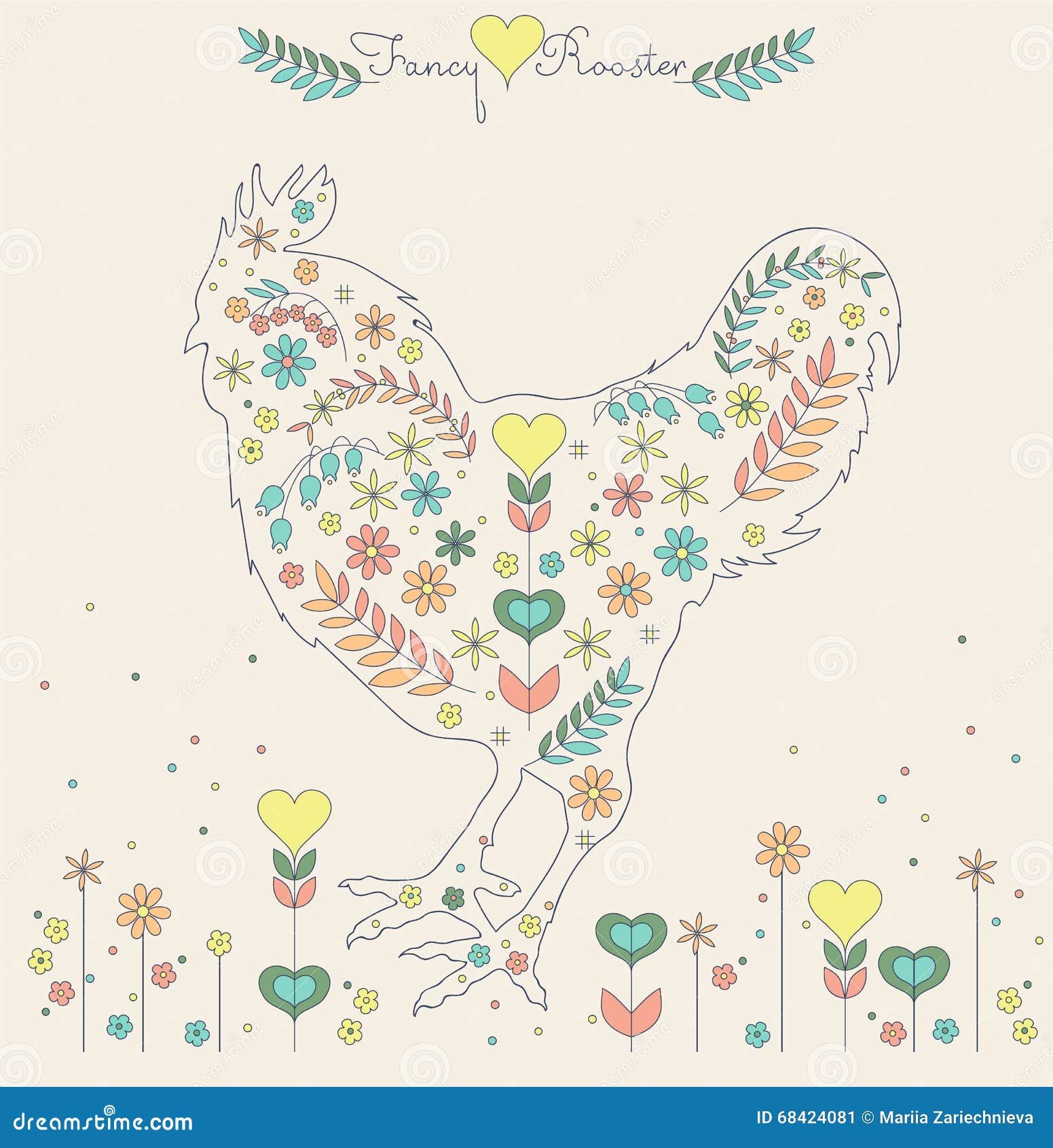 Vector Vintage Style Fancy Flower Design Roosters Stock Vector ...