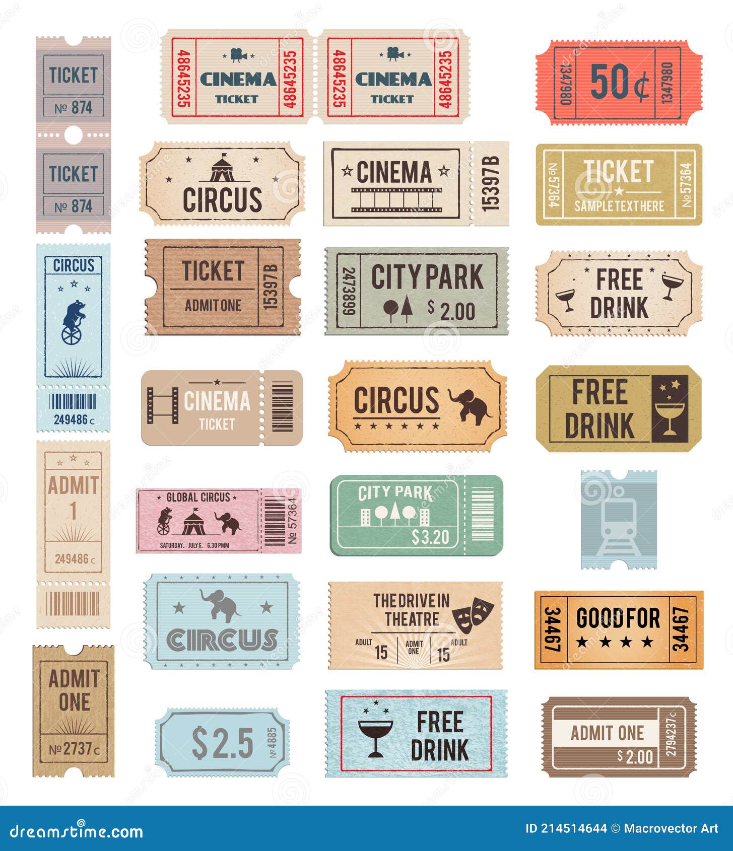 Vector vintage tickets stock vector. Illustration of distressed - 214514644