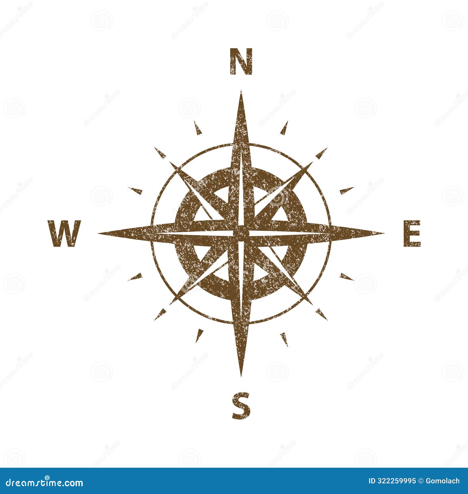 Vector Vintage Wind Rose Symbol, Compass Icon Closeup, Isolated Stock ...