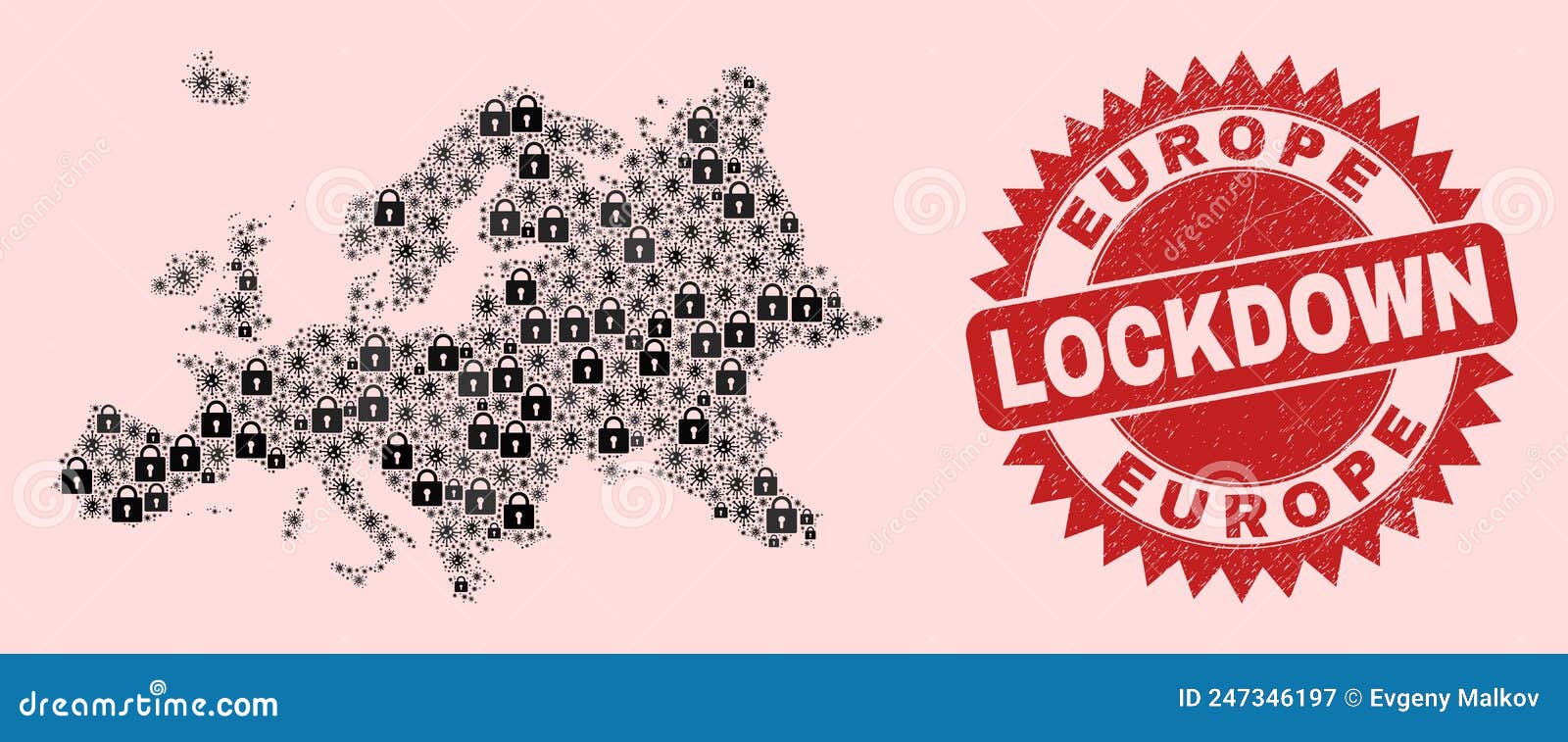 Europe Map Mosaic with Locks and Covid and Distress Lockdown Stamp Seal ...