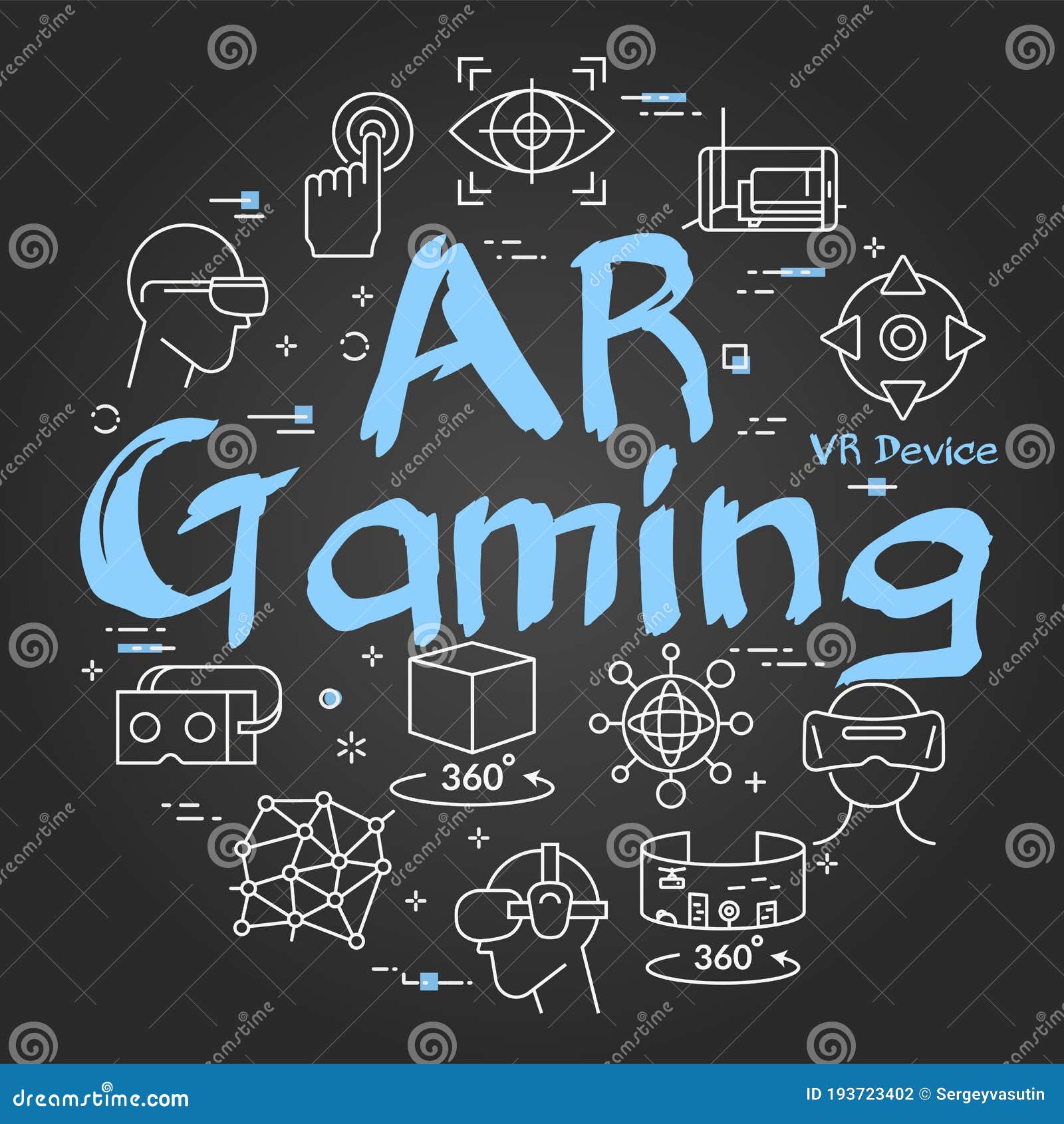 Vector Virtual Reality Black Concept with AR Gaming Text Stock Vector ...