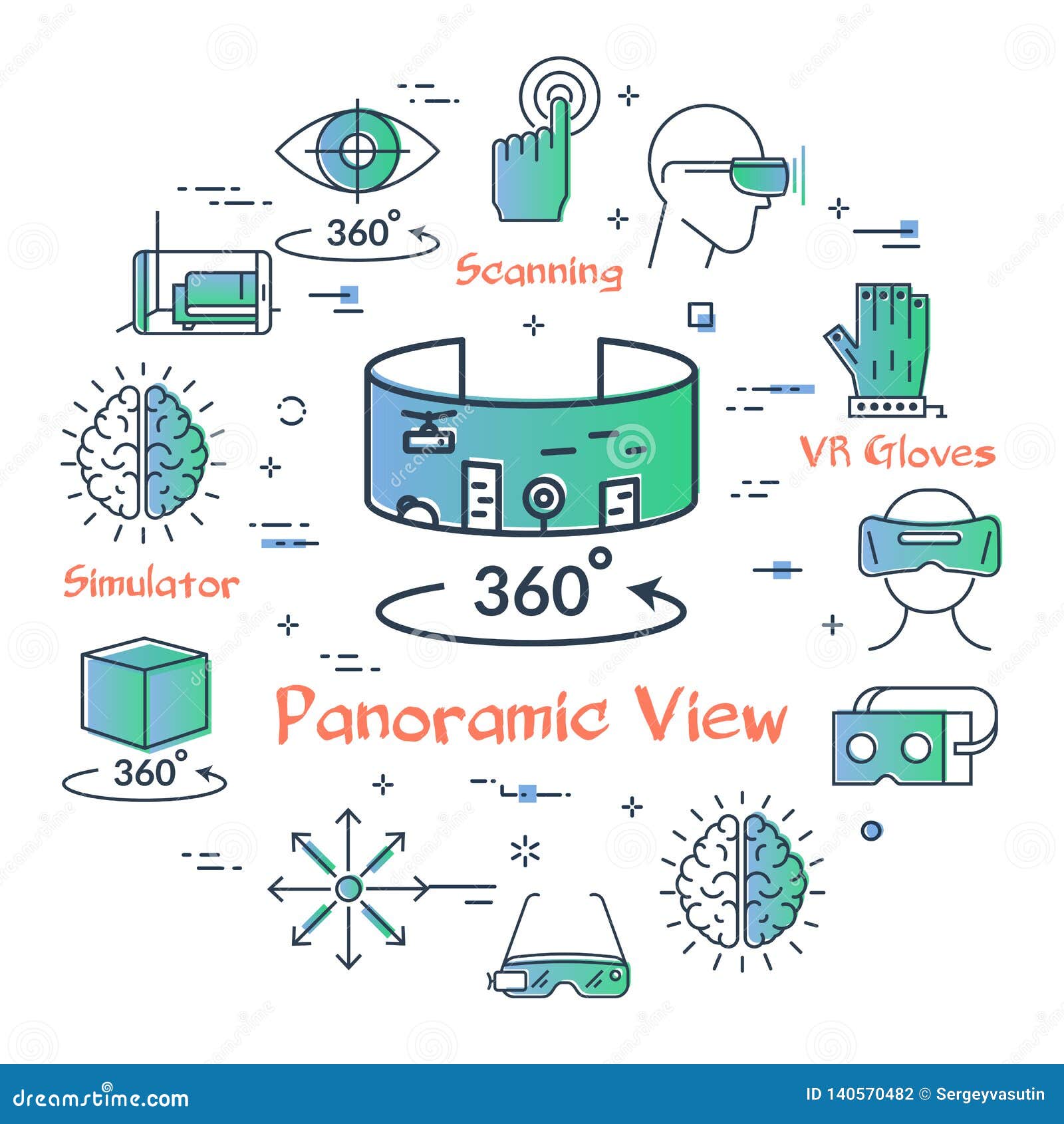 Vector Virtual Reality Concept - VR Panoramic View Stock Vector ...