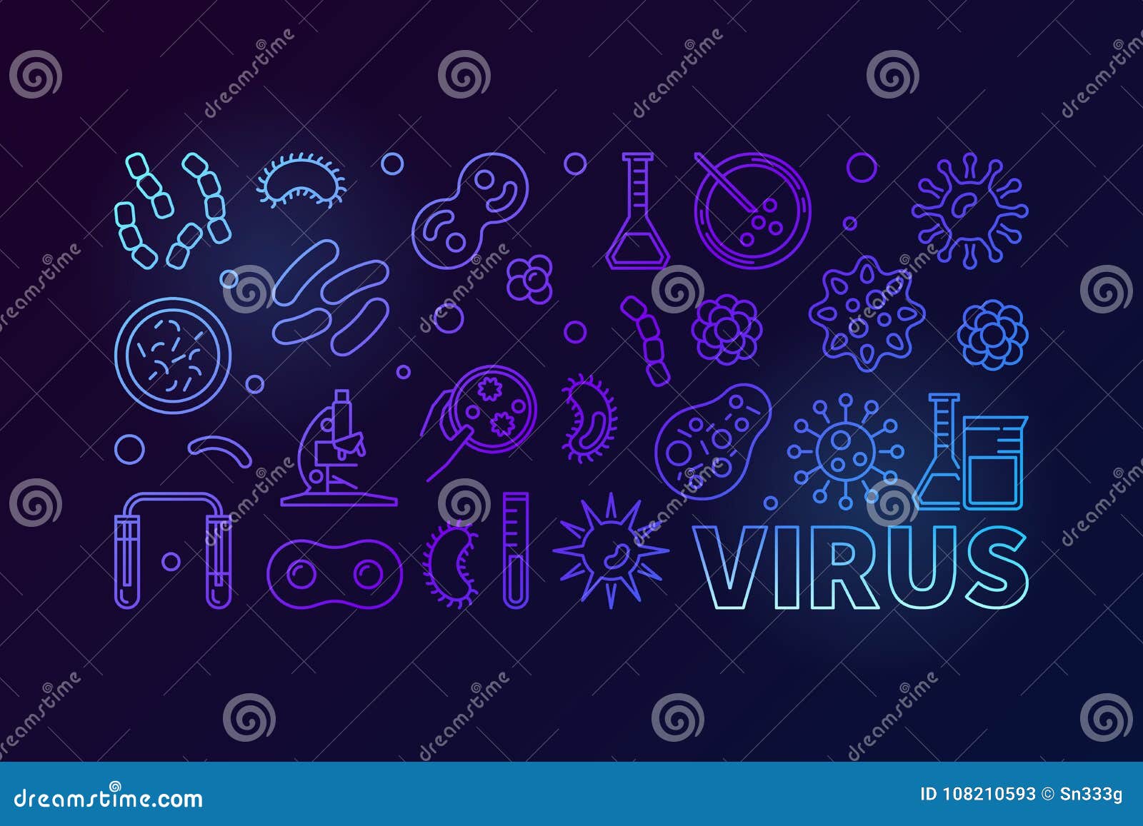 Vector Virus Blue Illustration or Banner in Thin Line Style Stock ...