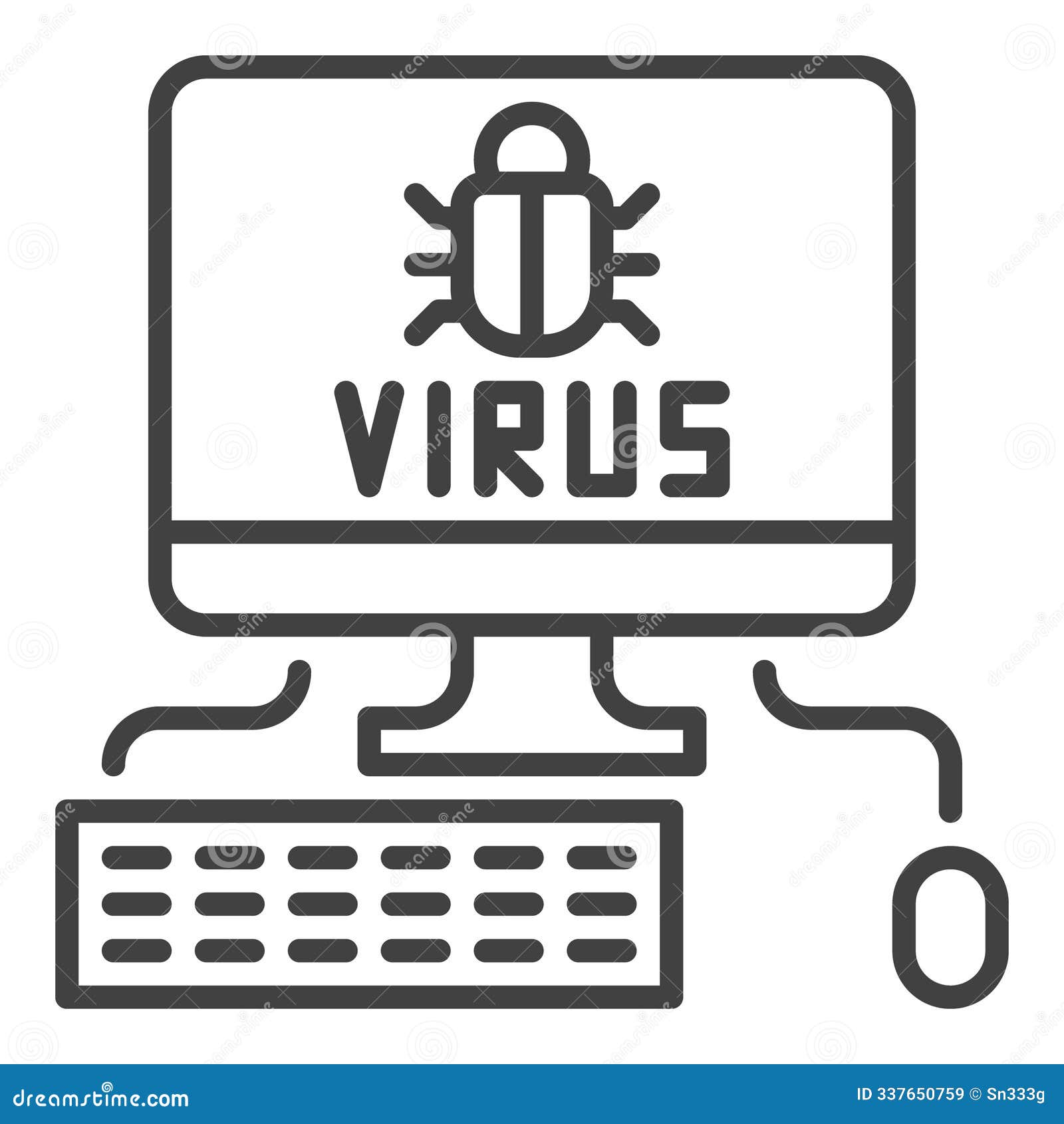 Vector Virus on Desktop Computer Icon or Sign in Thin Line Style Stock ...