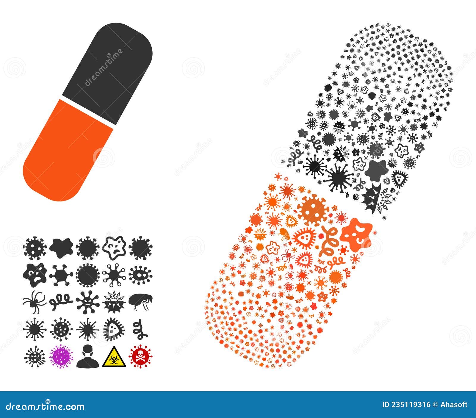 Composition Medication Capsule Icon of Infectious Viruses Stock Vector ...
